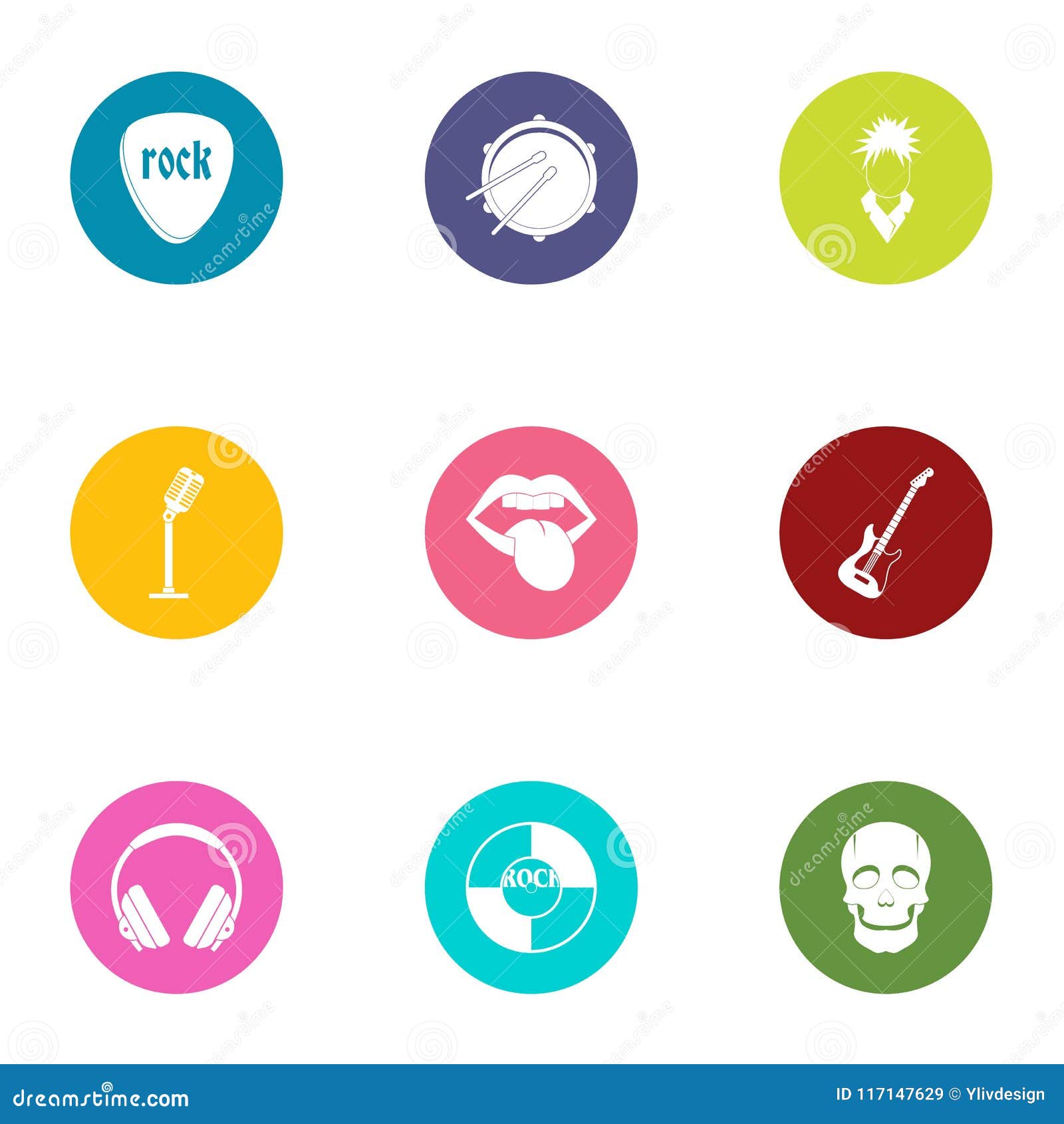 Rock Band Icons Set, Flat Style Stock Vector - Illustration of noise ...