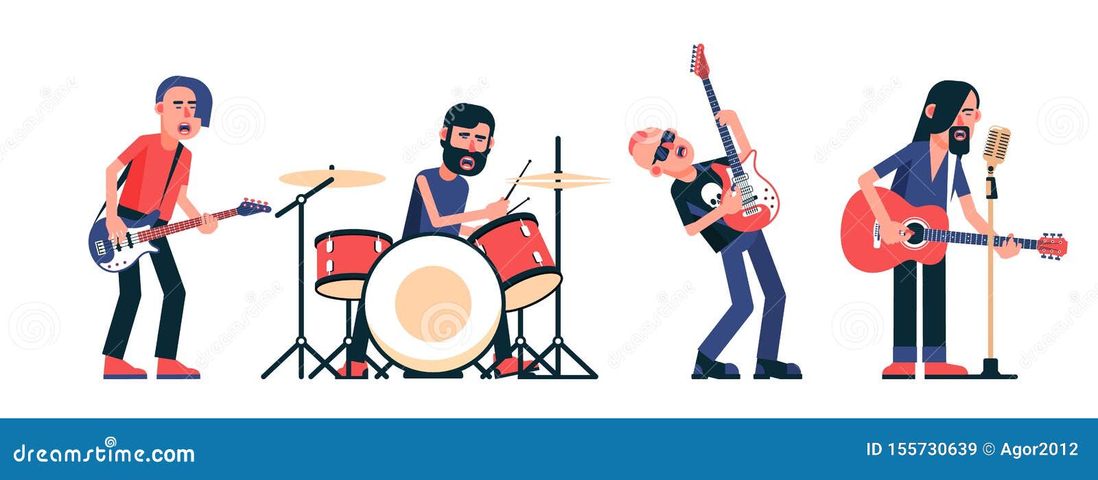 Rock Band Musicians Characters Isolated Set Stock Vector - Illustration ...