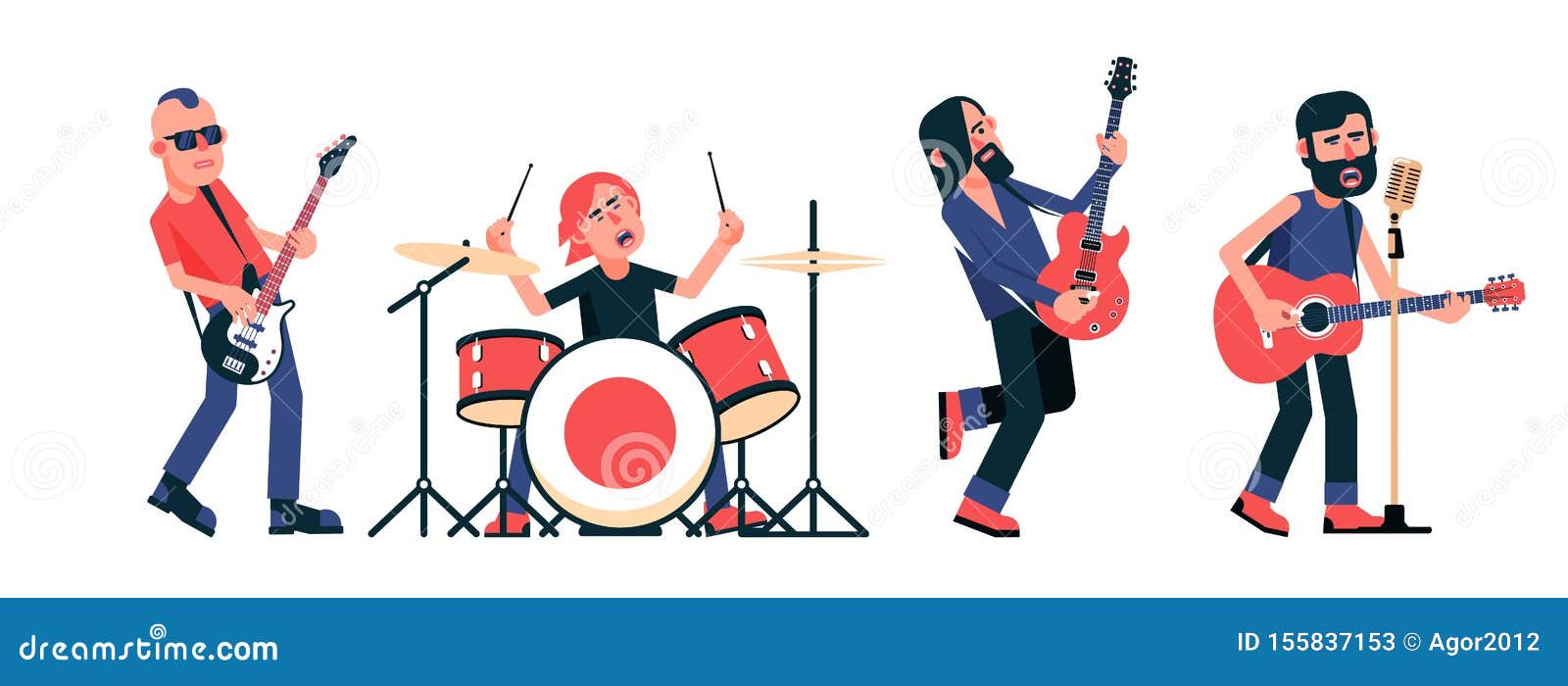 Rock Band Musicians with Instruments in Different Poses Stock Vector ...