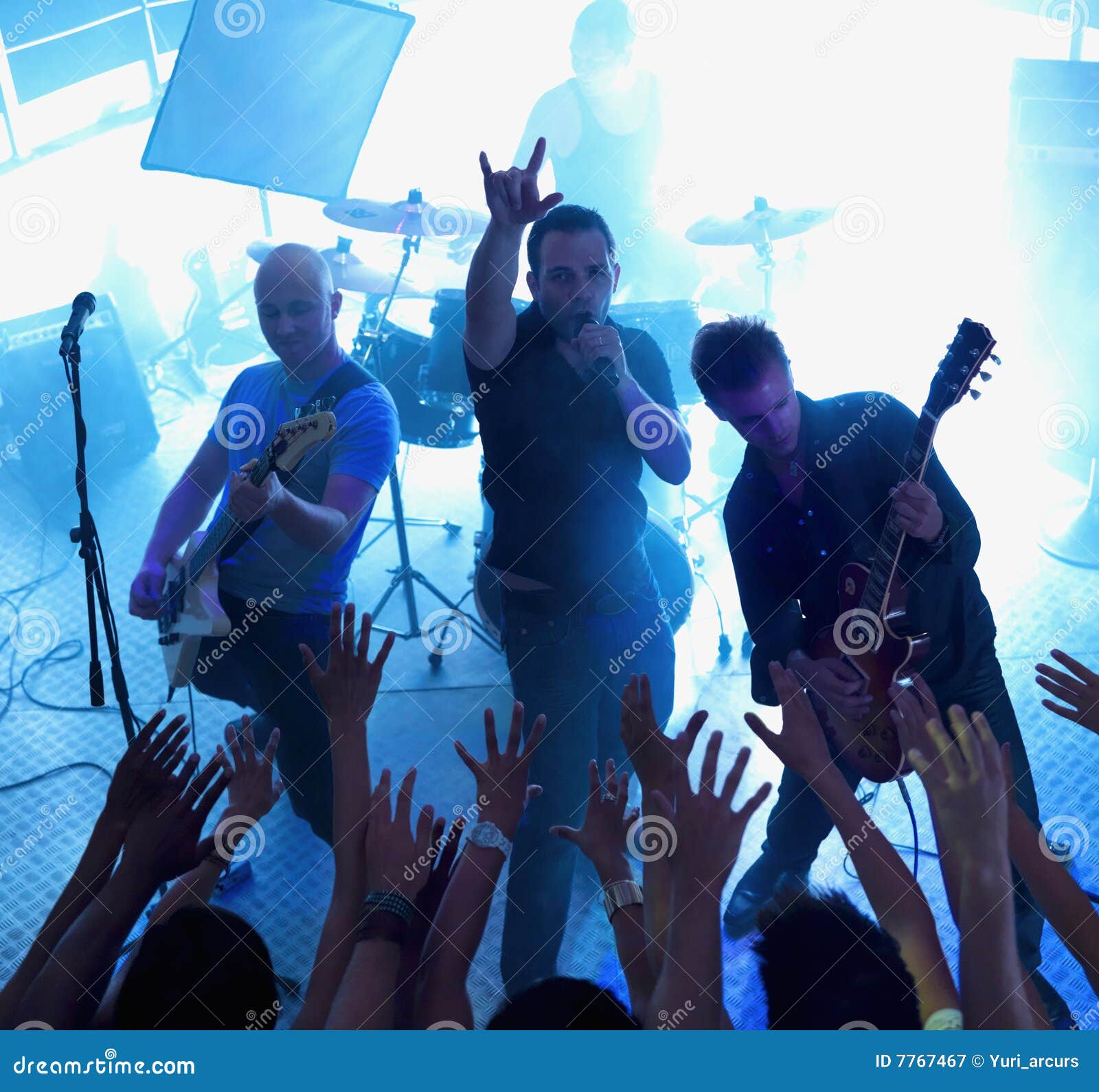 Rock Band Playing Music and People Dancing Stock Image - Image of ...