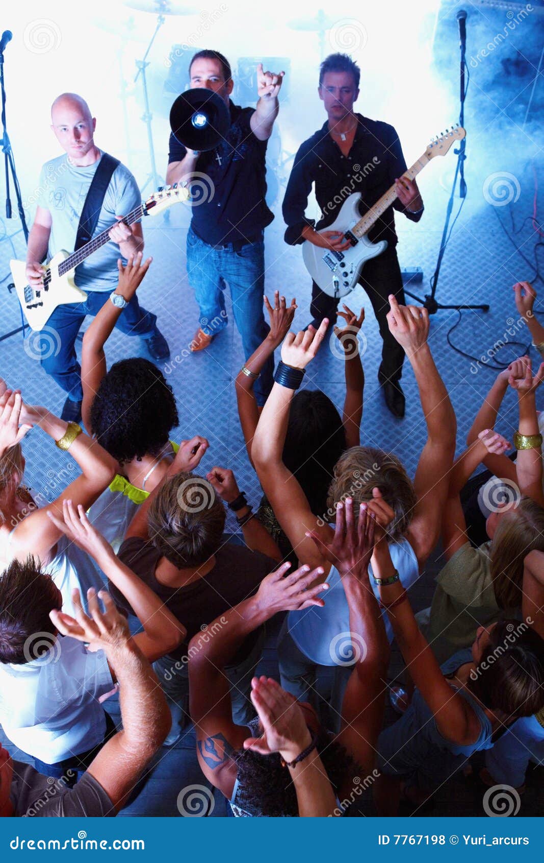 Rock Band Playing Music and Young People Dancing Stock Photo - Image of ...