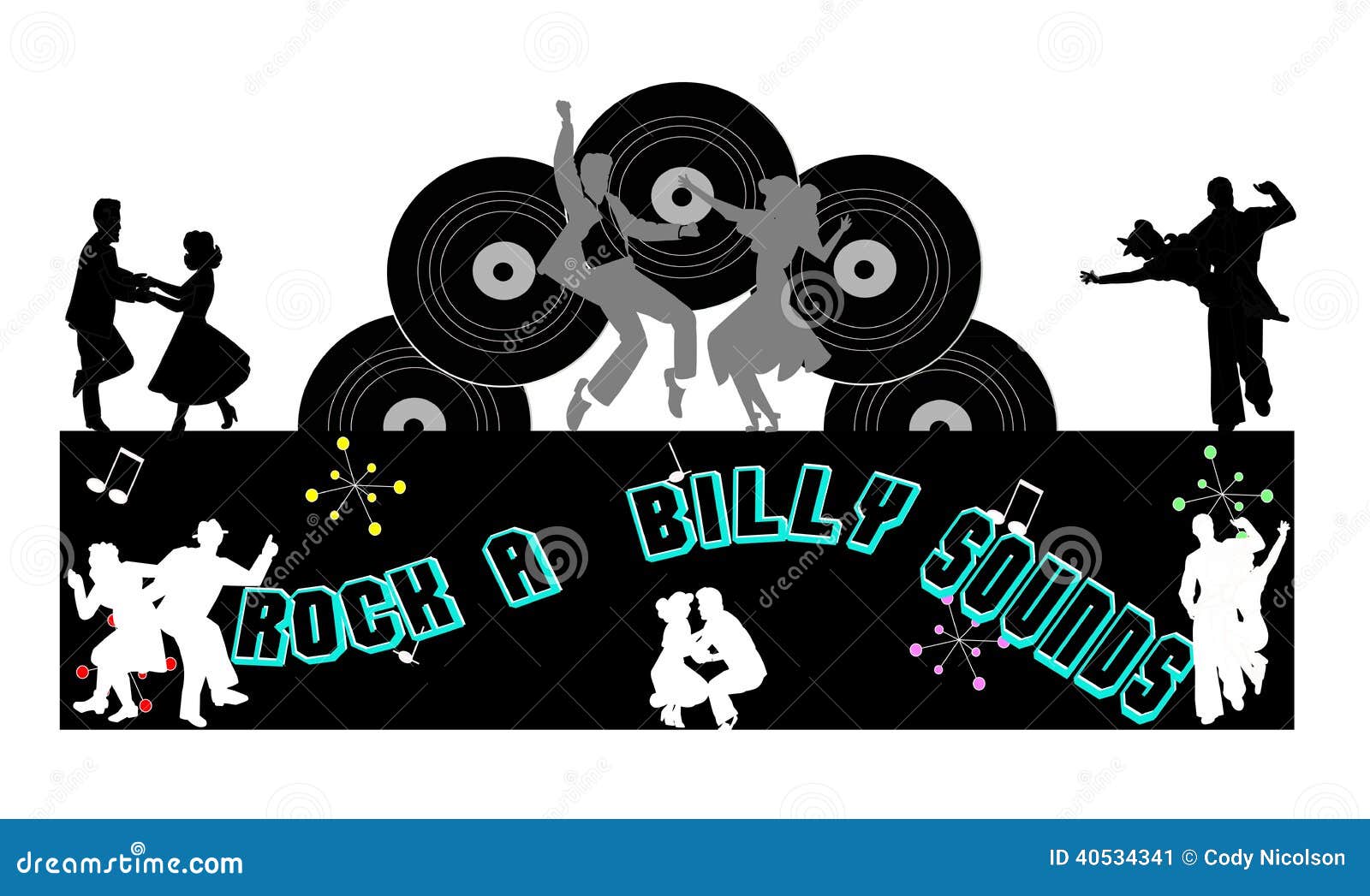 Rock a Billy Sounds Background Stock Illustration - Illustration of ...
