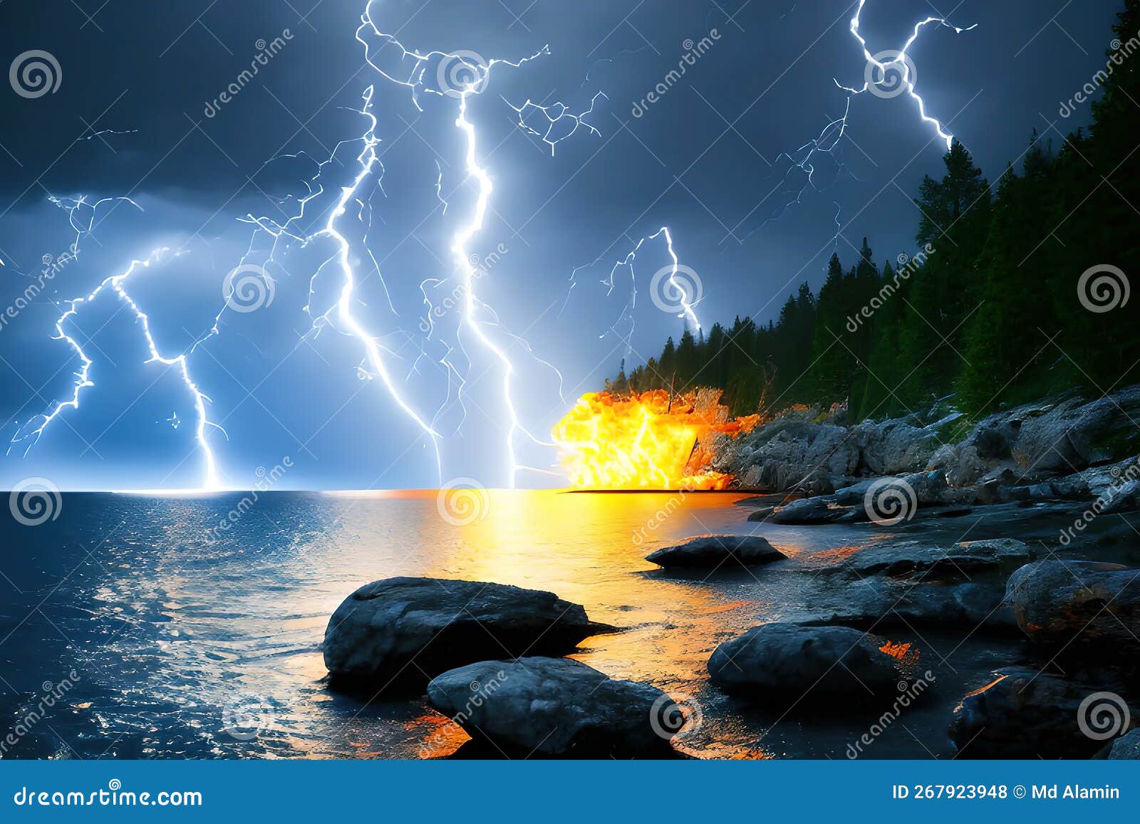 Rock Breaking By Lightning Background By AI Generated Royalty-Free ...
