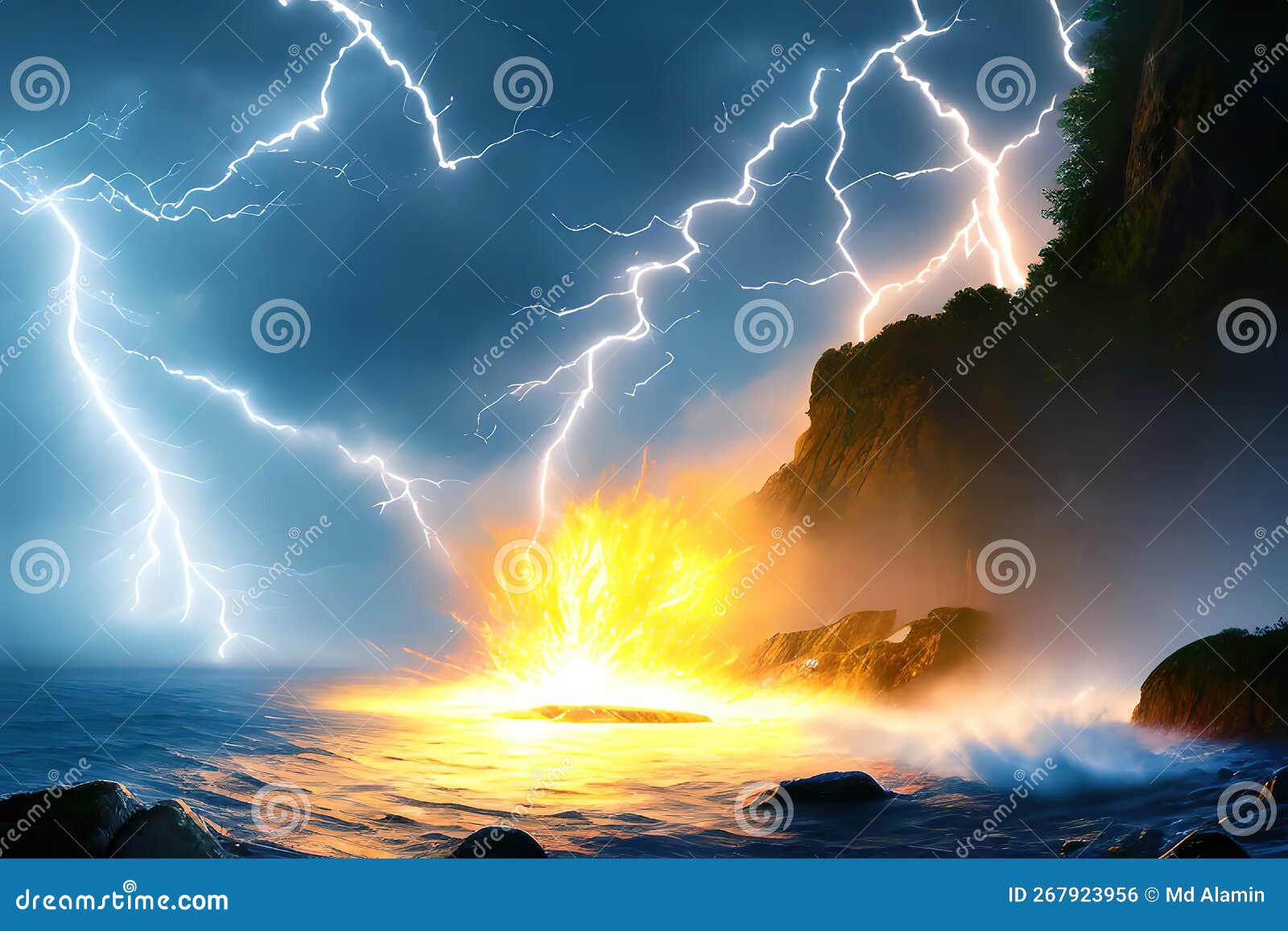 Rock Breaking By Lightning Background By AI Generated Royalty-Free ...