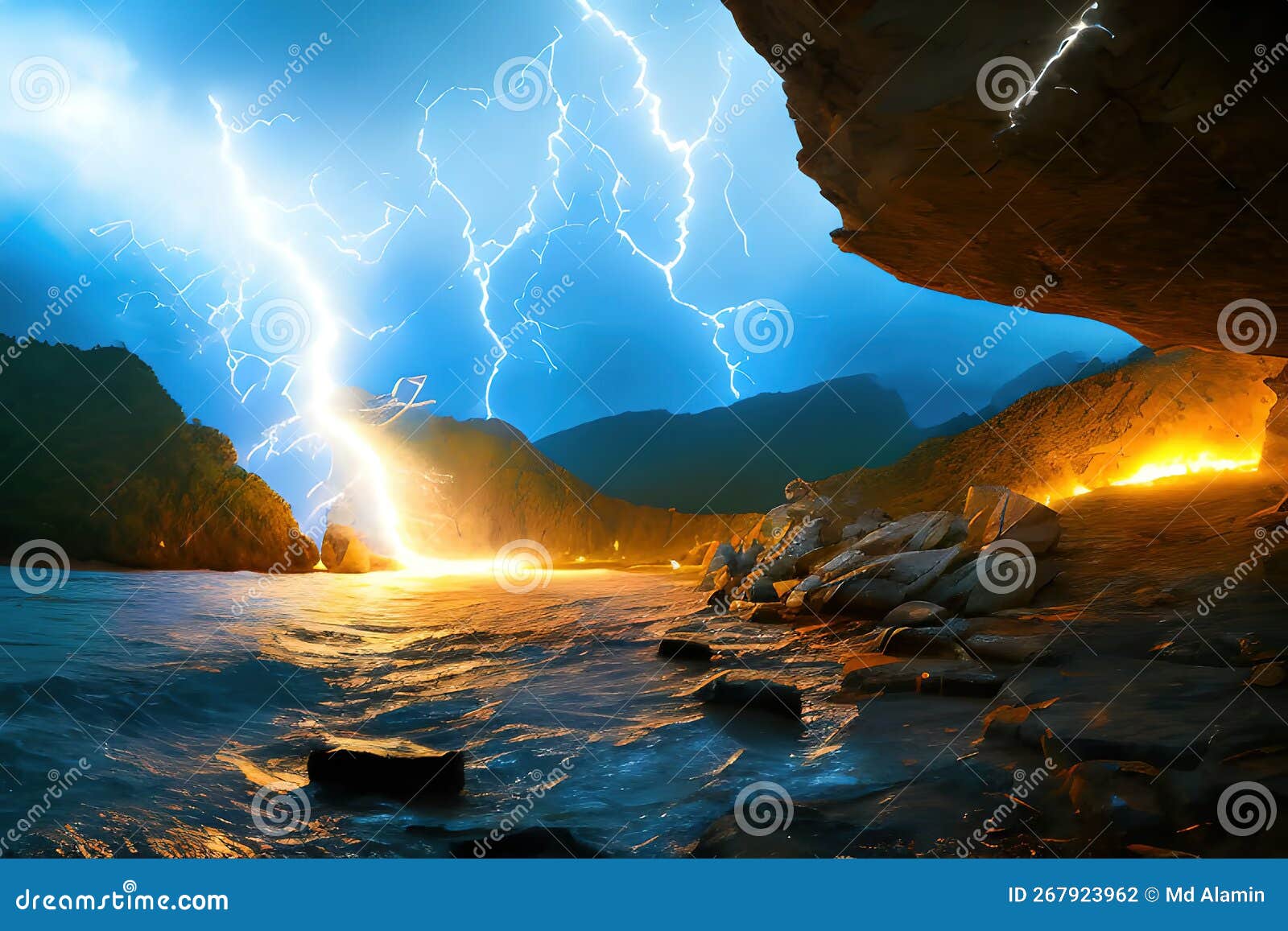 Rock Breaking By Lightning Background By AI Generated Royalty-Free ...