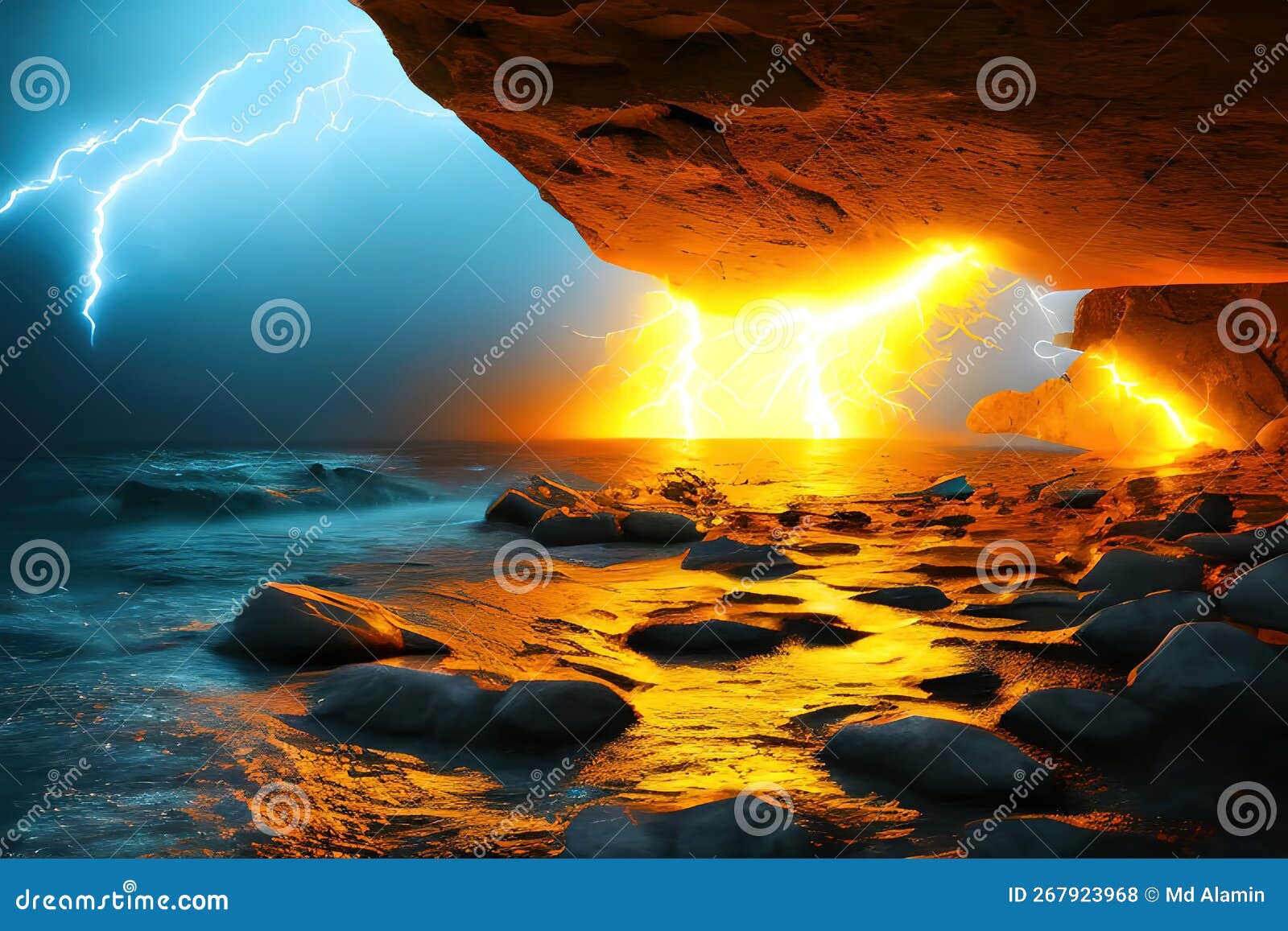 Rock Breaking By Lightning Background By AI Generated Royalty-Free ...
