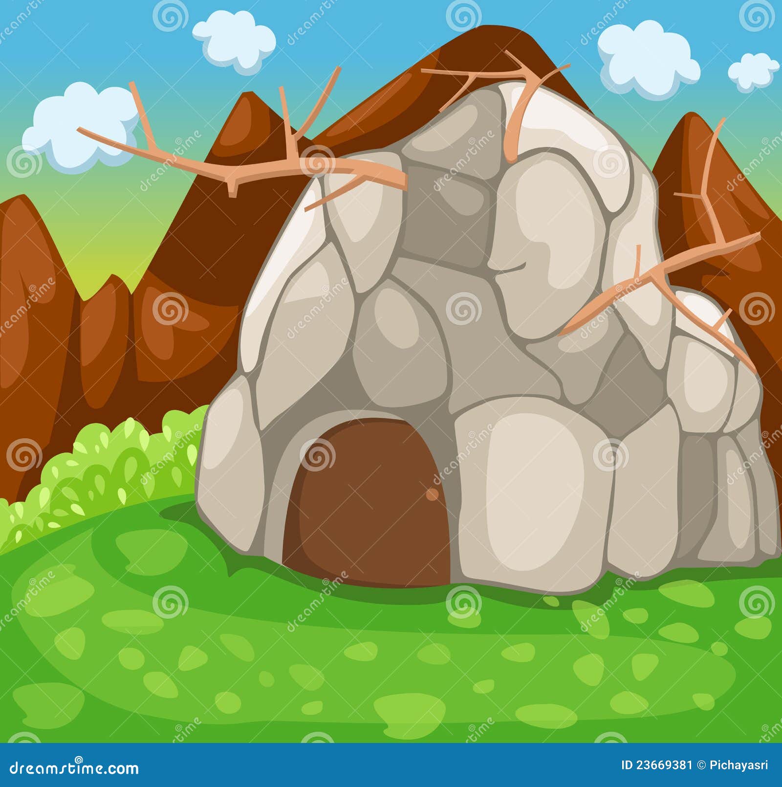 Rock Cave In Forest Cartoon Vector | CartoonDealer.com #23669381