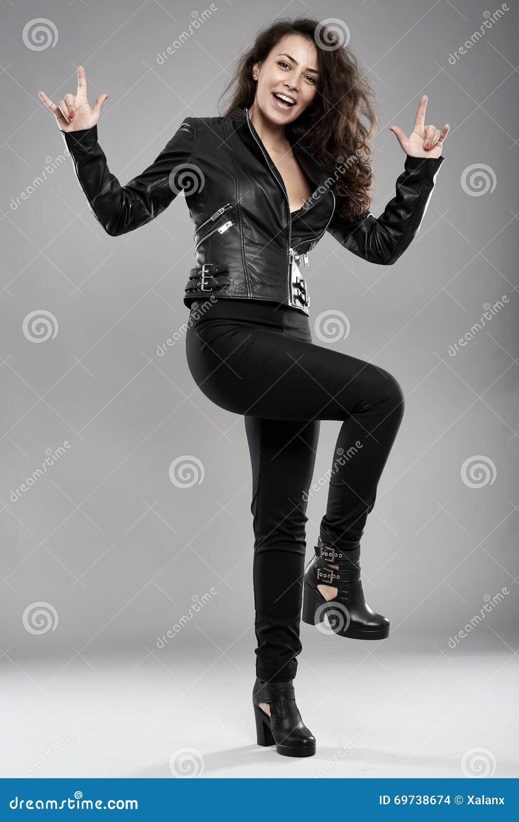 Rock chick stock photo. Image of lady, brunette, leather - 69738674