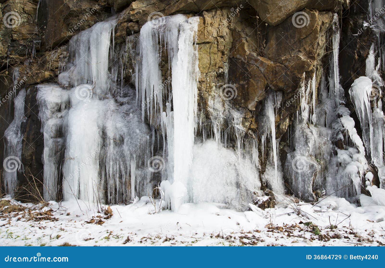 A Rock Cliff with Frozen Icles. Stock Image - Image of nature, falls ...