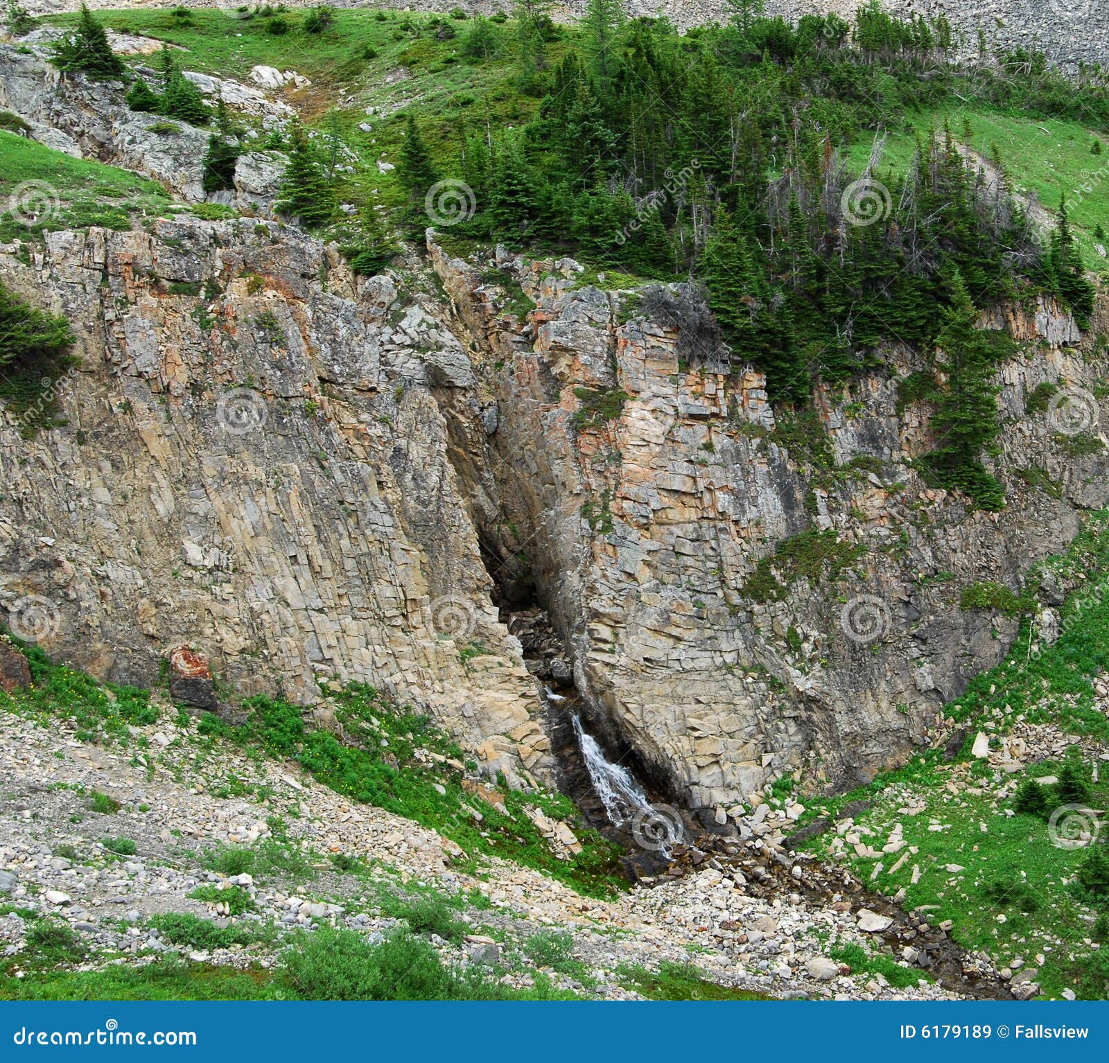 Rock Cliff and Mountain Creek Stock Image - Image of kananaskis, canyon ...