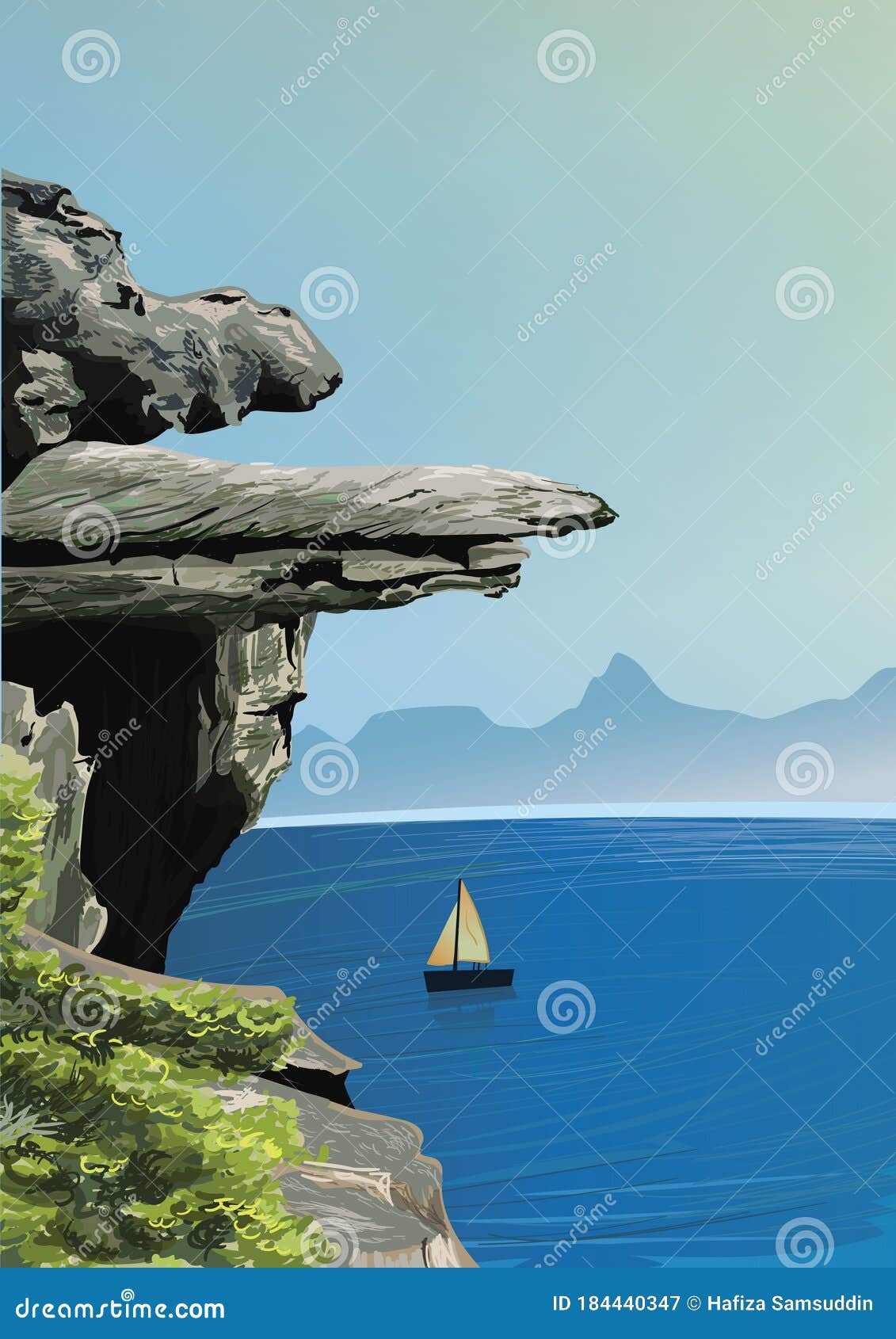 Rock Cliff by the Sea. Vector Illustration Decorative Background Design ...