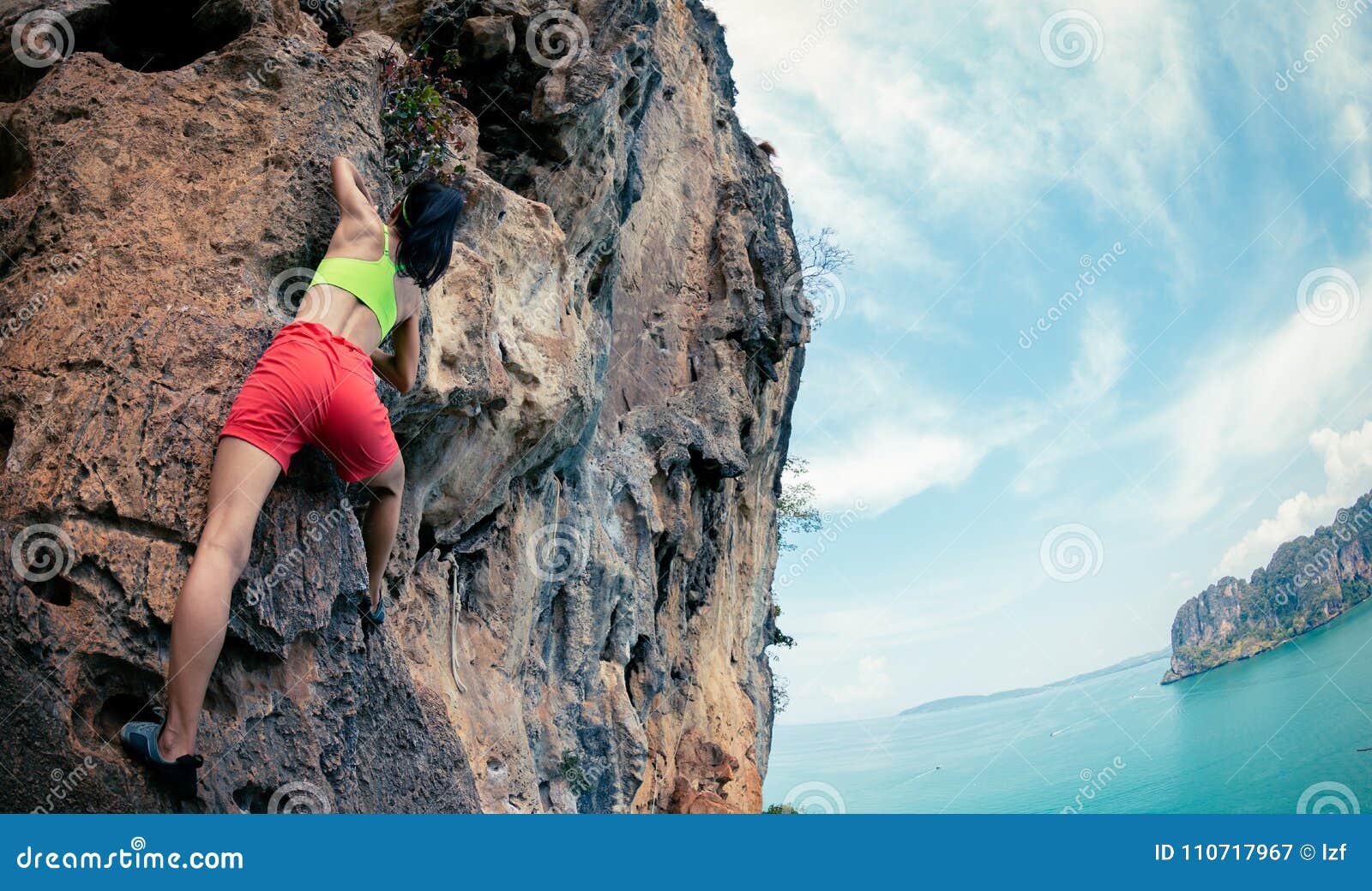 Rock Climber Climbing on Seaside Cliff Stock Image - Image of ...
