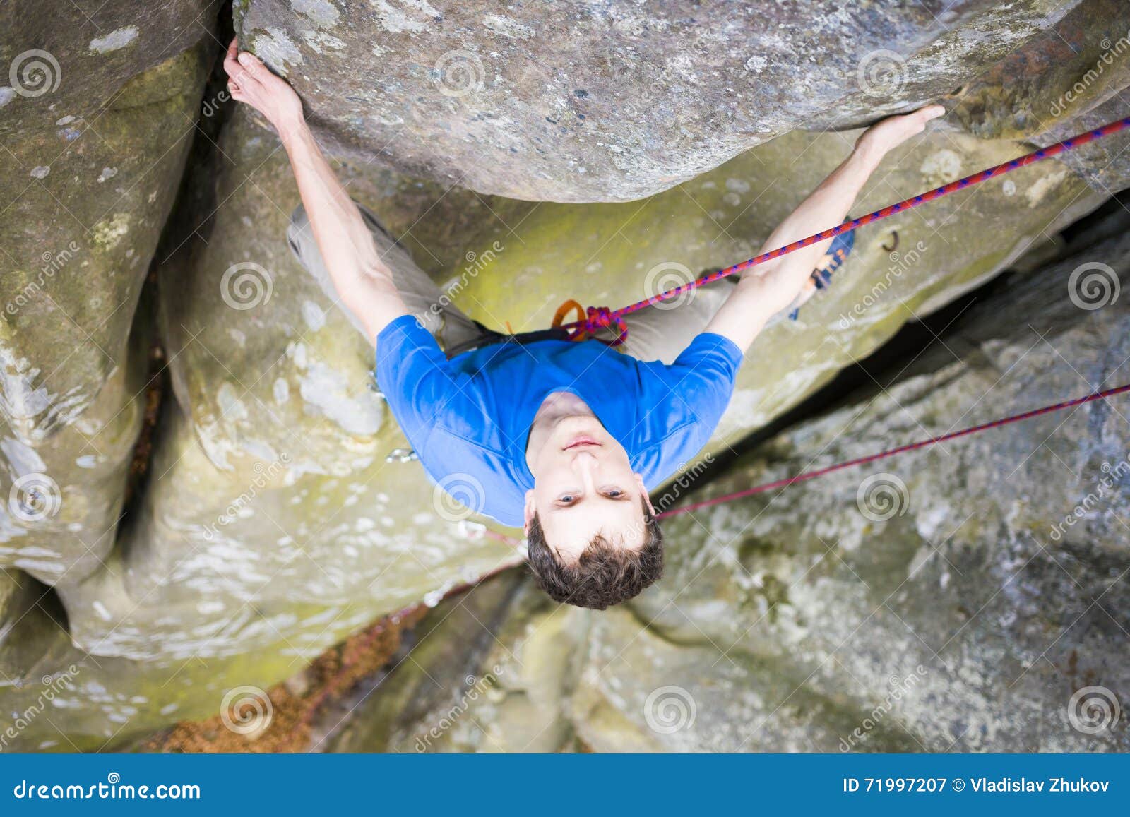 A Rock Climber Climbs Up the Mountain. Stock Image - Image of exercise ...