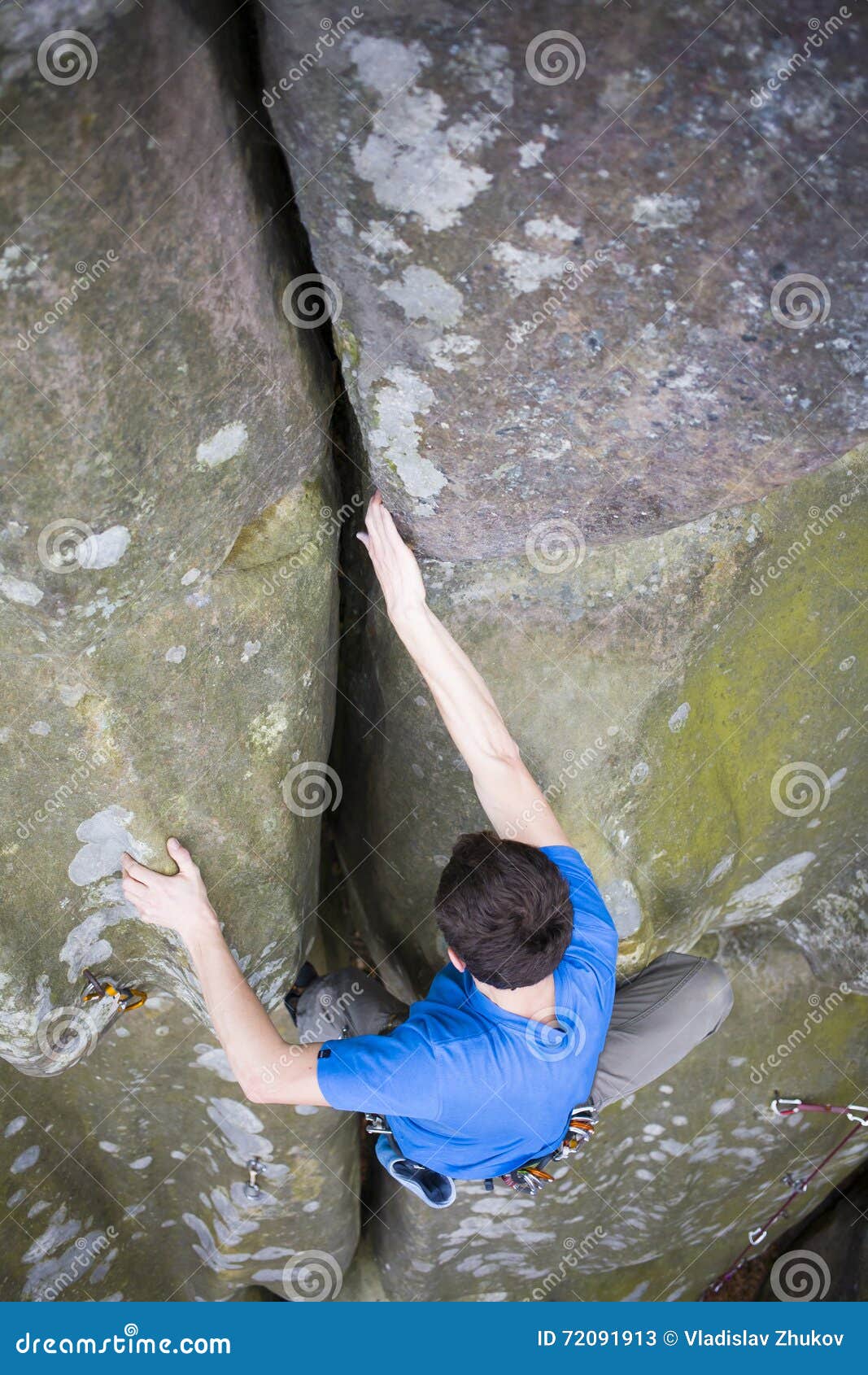 A Rock Climber Climbs Up the Mountain. Stock Image - Image of male ...