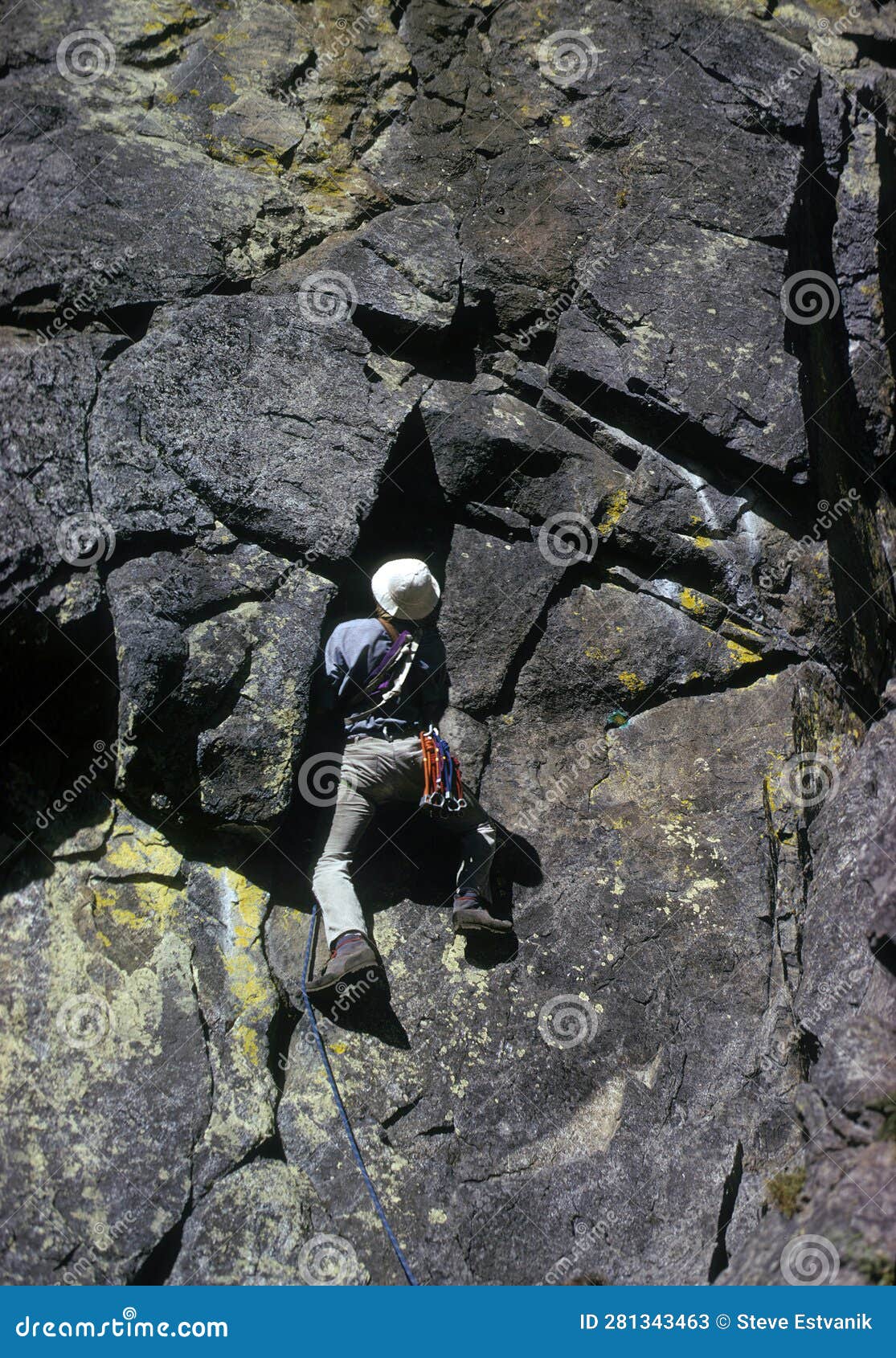 Rock Climber on Overhanging Face Stock Image - Image of belay, sheer ...