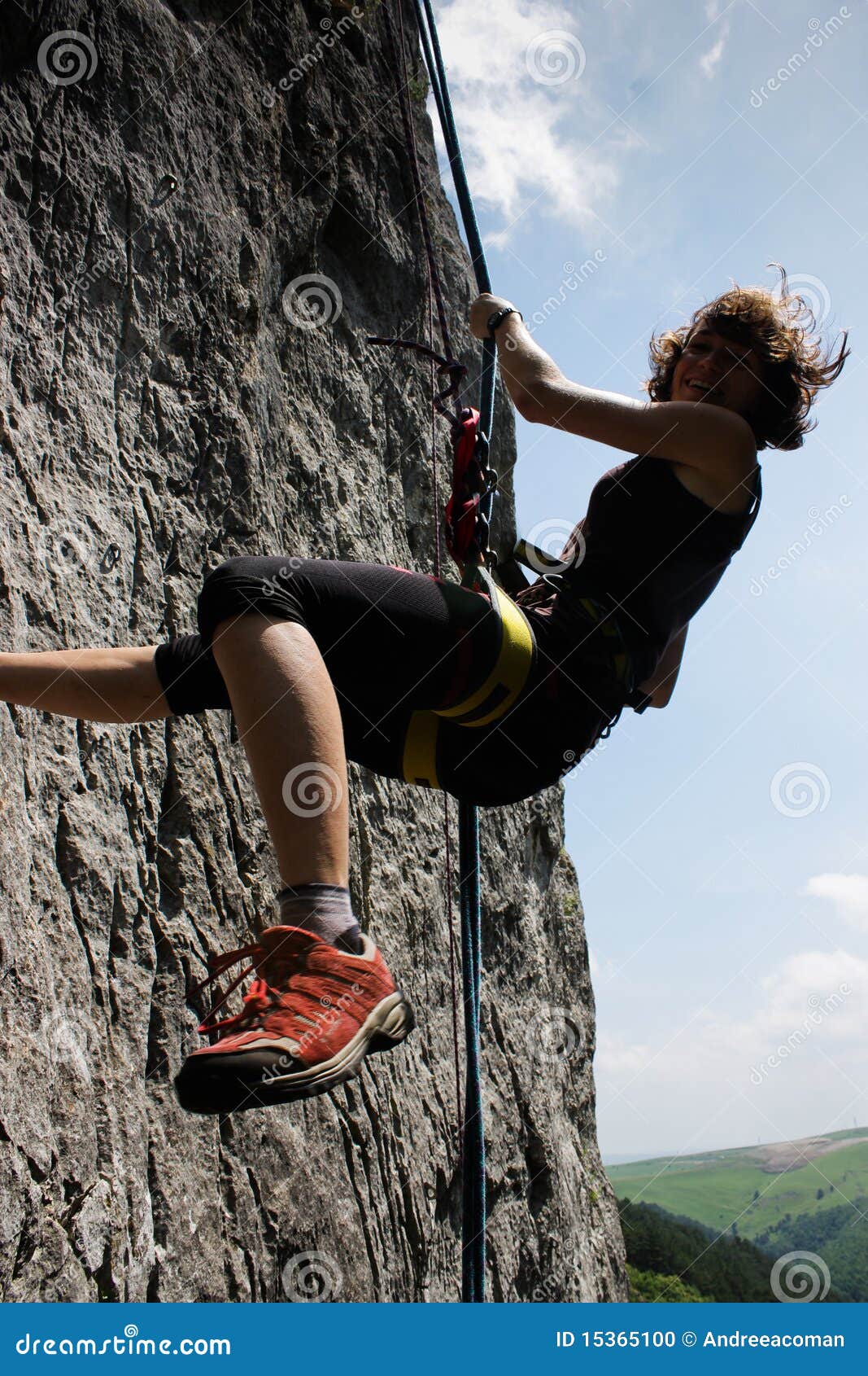 Rock climber rapelling stock photo. Image of arms, elevation - 15365100