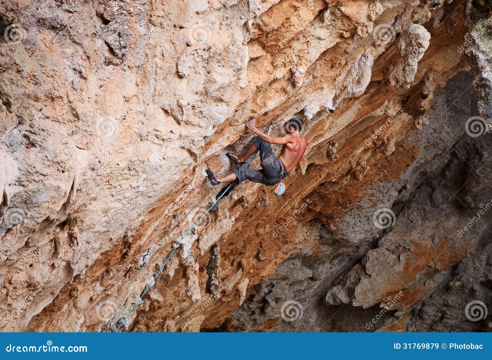 Rock Climber Struggling His Way Up Stock Image - Image of lead ...