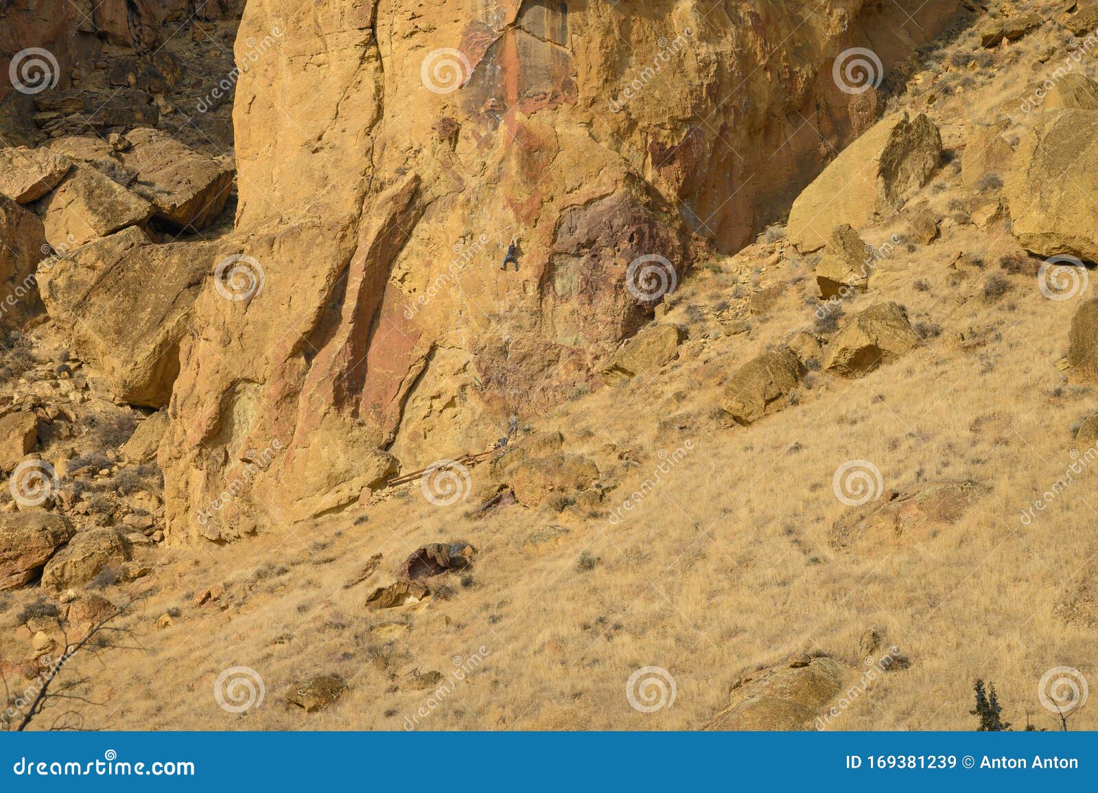 Rock Climbers Climb a Large Rock, Filmed from the Back Stock Image ...