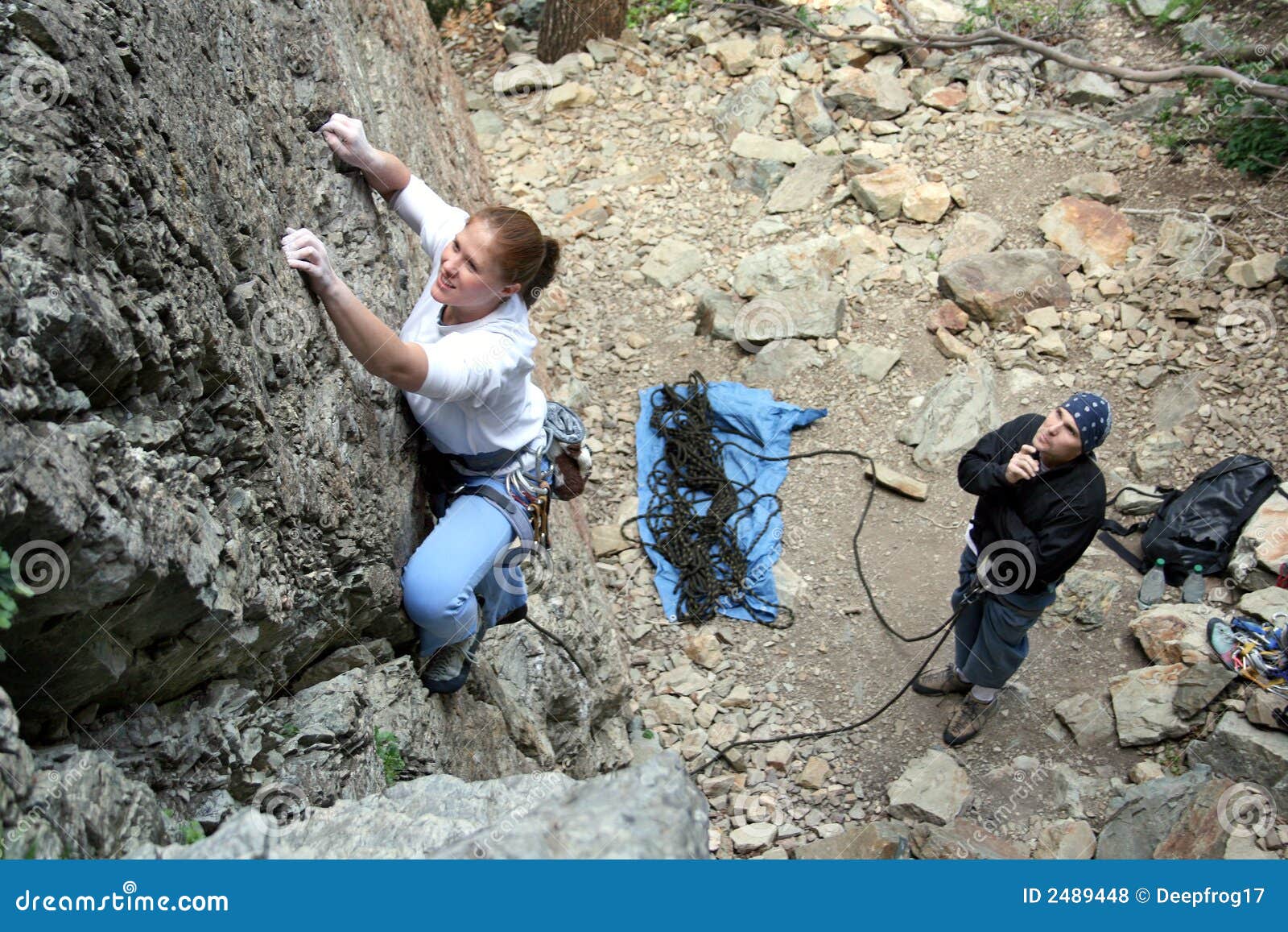 Rock Climbing Couple Have Fun Stock Photo - Image of climbing, balance ...