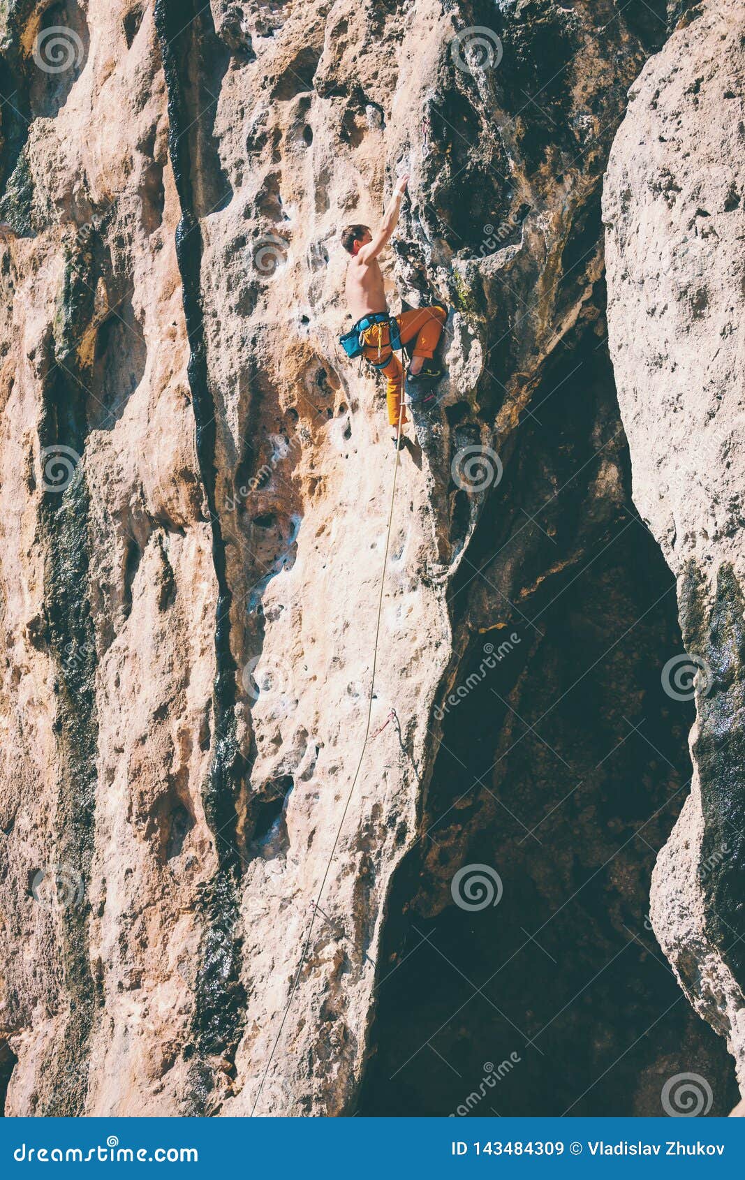 Rock Climbing on Natural Terrain Stock Image - Image of altitude ...