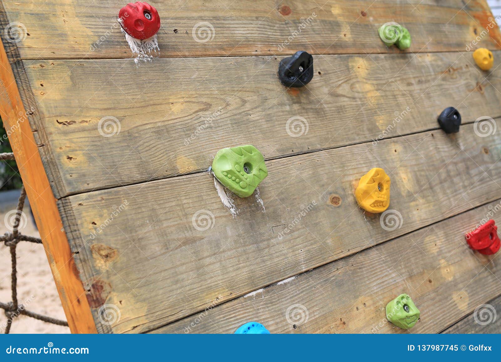 Rock Climbing Playground on Wood Wall Stock Image - Image of people ...