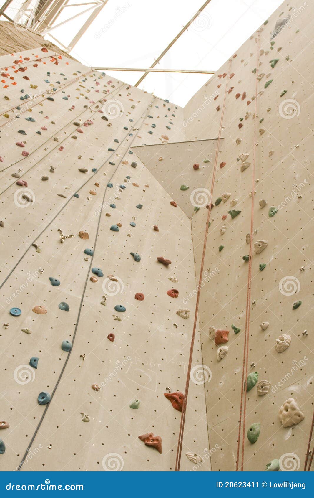 Rock Climbing Wall with Ropes Stock Image - Image of competition ...