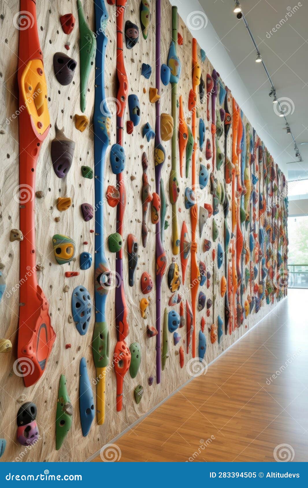 Rock Climbing Wall with Various Handholds Stock Illustration ...