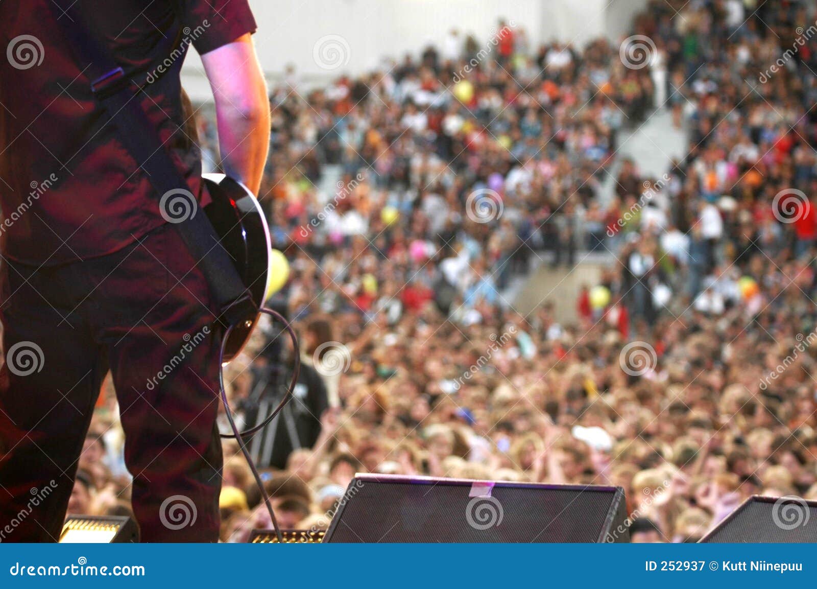 Rock Concert Of Band Crew, Silhouettes Of Happy People Raising Up Hands ...