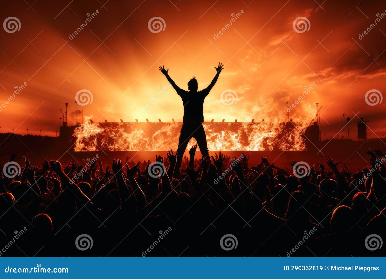 A Rock Concert with a Cheering Crowd Stock Image - Image of reflector ...