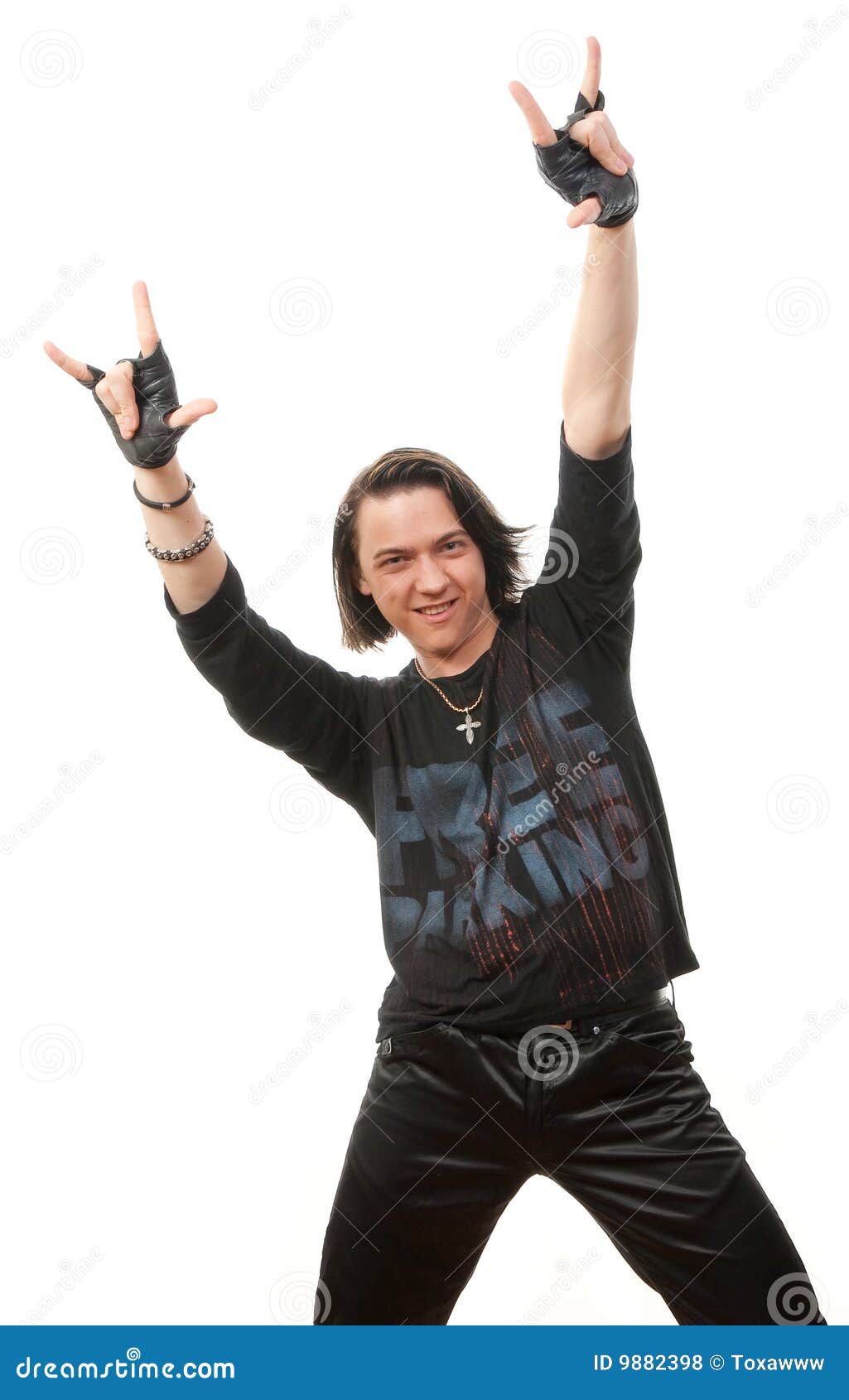 Rock Fan Over White in Studio Stock Photo - Image of gesture, metal ...