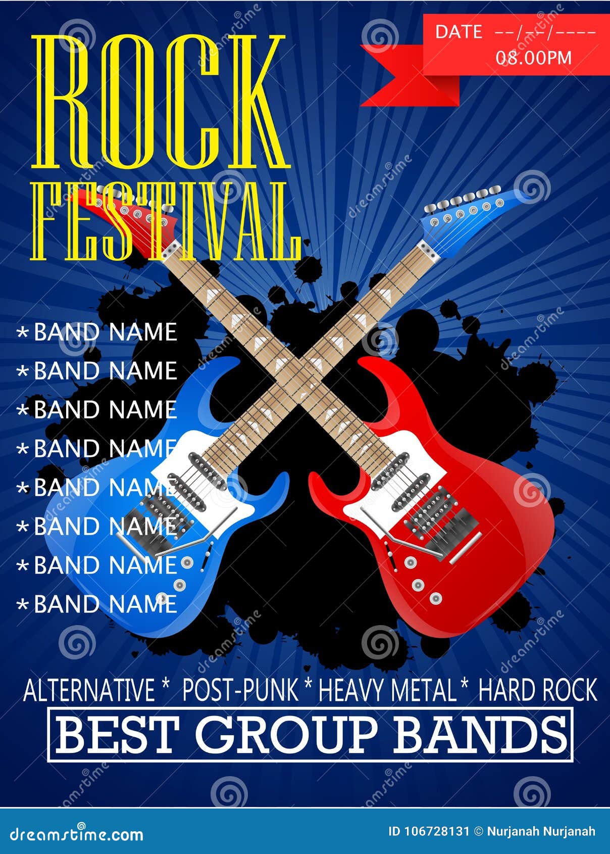 Rock Festival Banner Design Template with Guitar Stock Vector ...