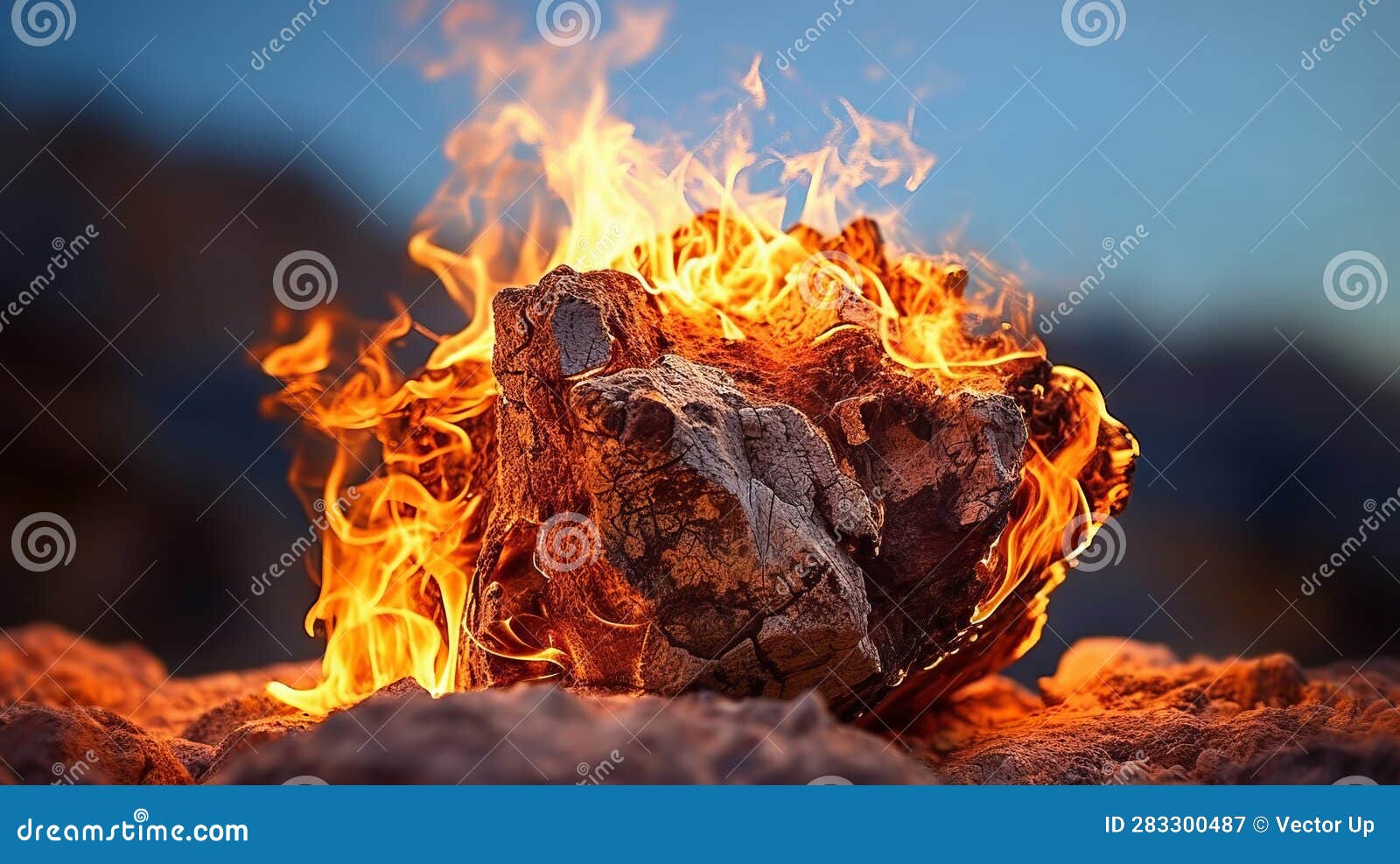 A Rock with a Fire on it Close-up. Generative AI. Stock Illustration ...