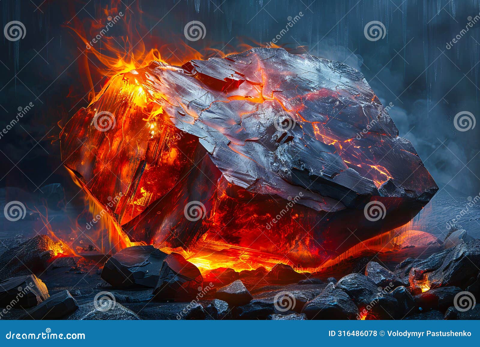 A Rock with Fire and Lava on it Stock Photo - Image of fire, rock ...