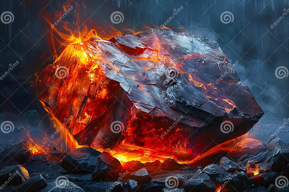 A Rock with Fire and Lava on it Stock Photo - Image of fire, rock ...
