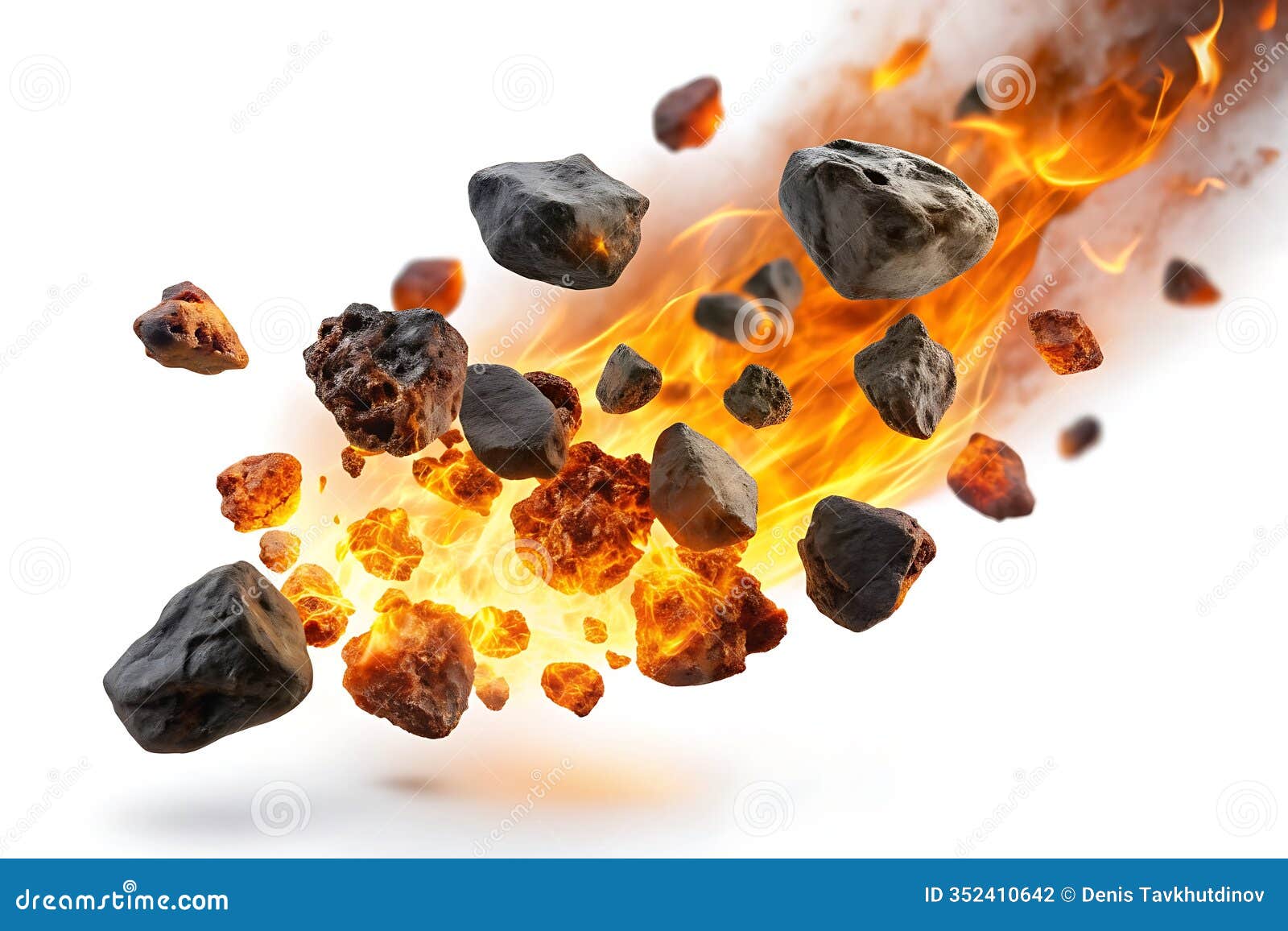 A Rock is Flying through the Air with a Fire Behind it Stock ...