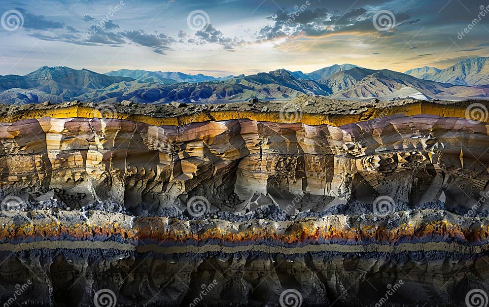 A Rock Formation with Different Colors and Mountains Stock Image ...