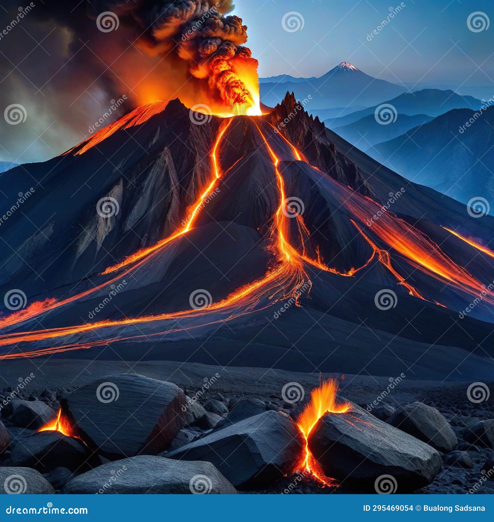 A Rock Formation with Flames Stock Illustration - Illustration of ...