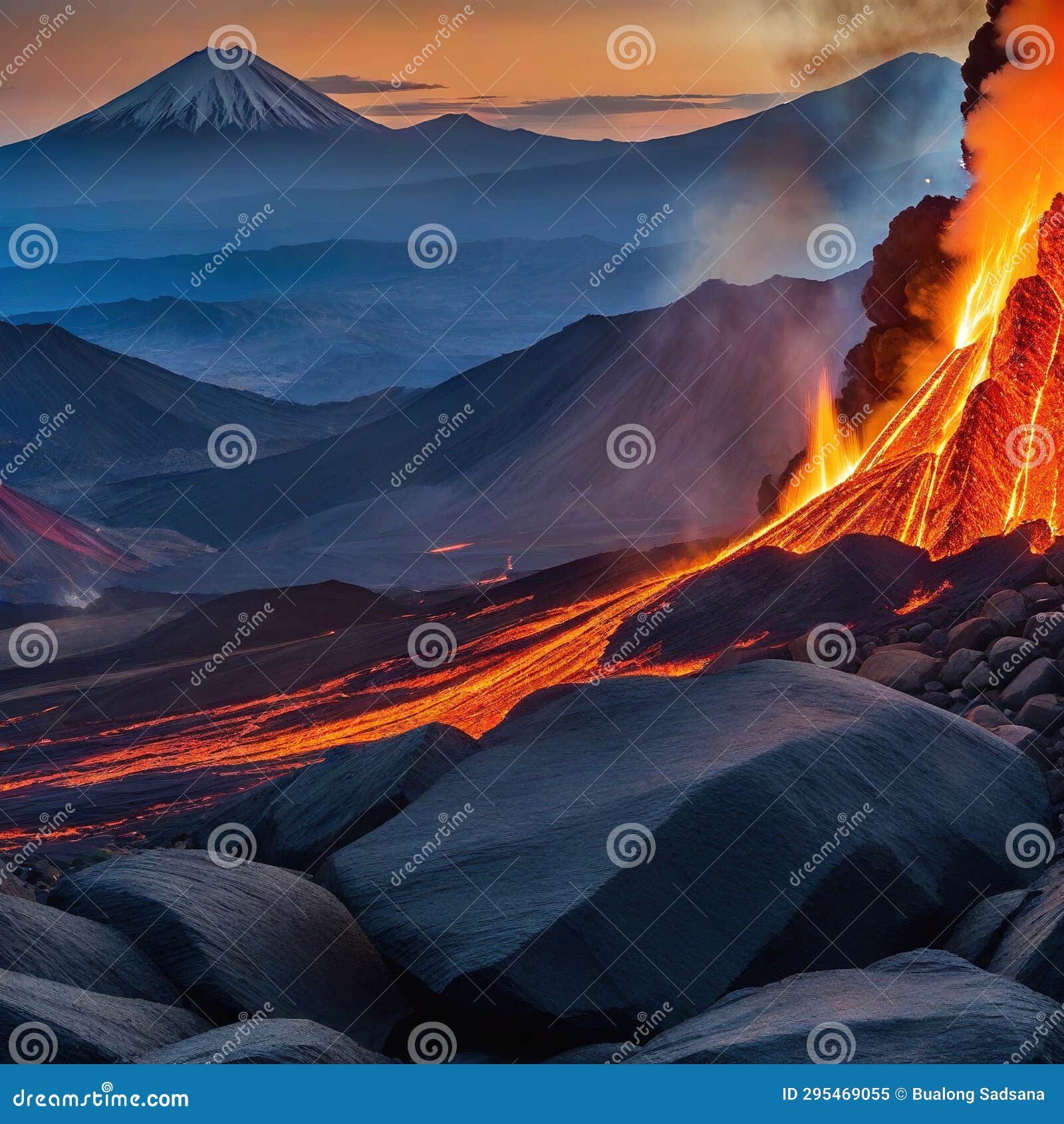 A Rock Formation with Flames Stock Illustration - Illustration of smoke ...