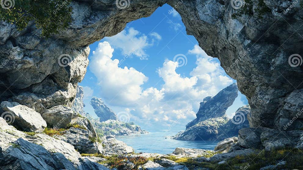 Rock Formations Framing a Clear Blue Sky Creating a Natural Window ...