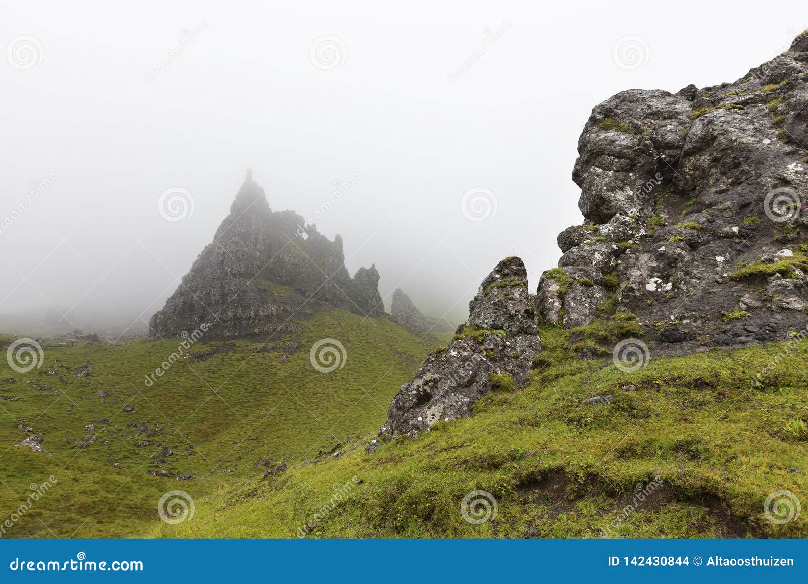 Rock Formations in Mist at the Old Man of Storr on Isle of Skye Stock ...
