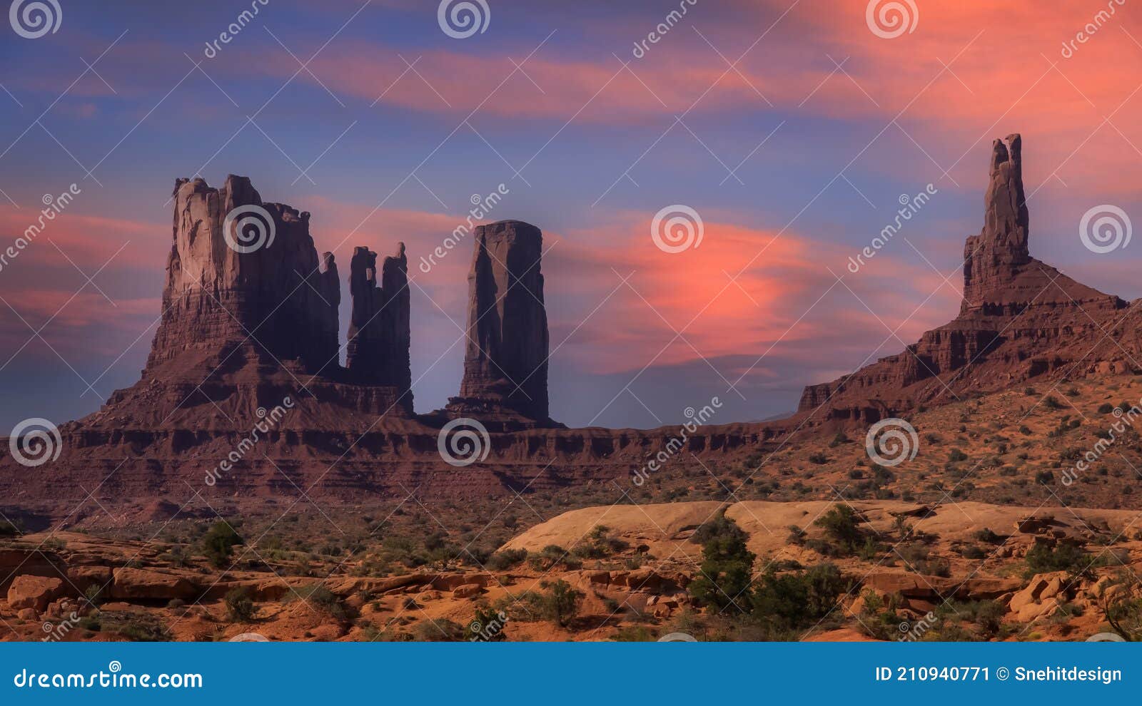 Rock Formations at Monument Valley Under Evening Sky Stock Image ...