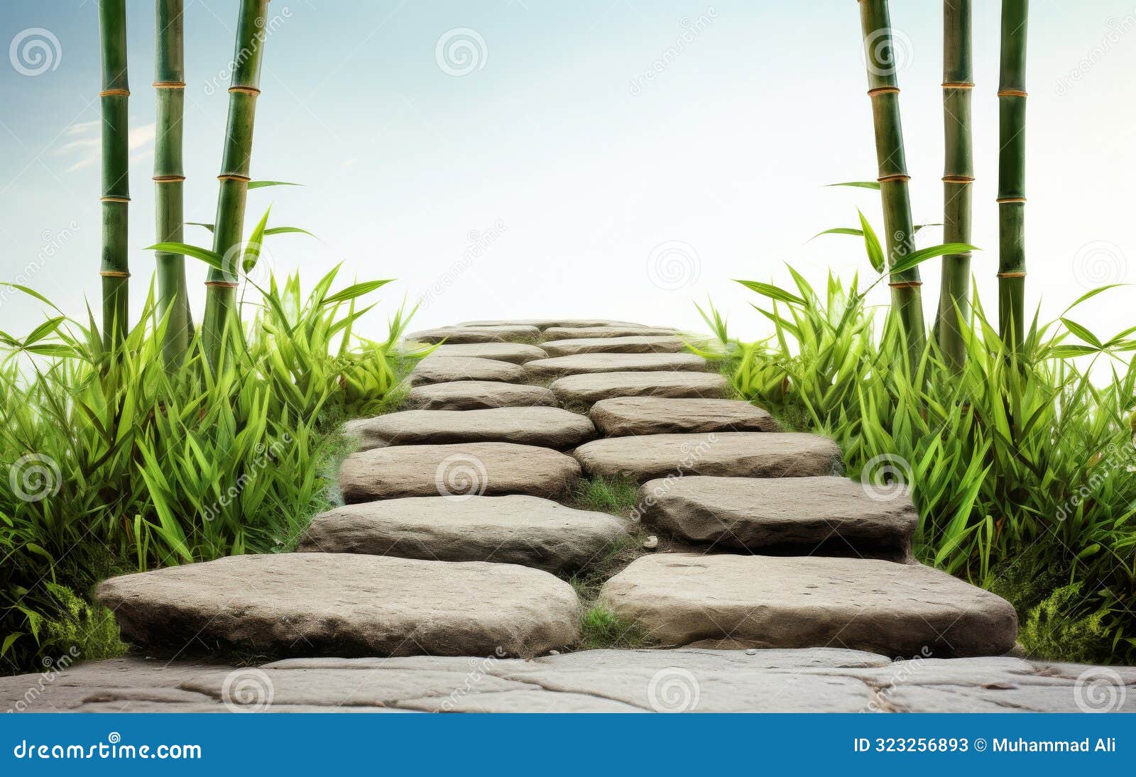 A Rock Garden with Bamboo Trees and Rocks Stock Illustration ...