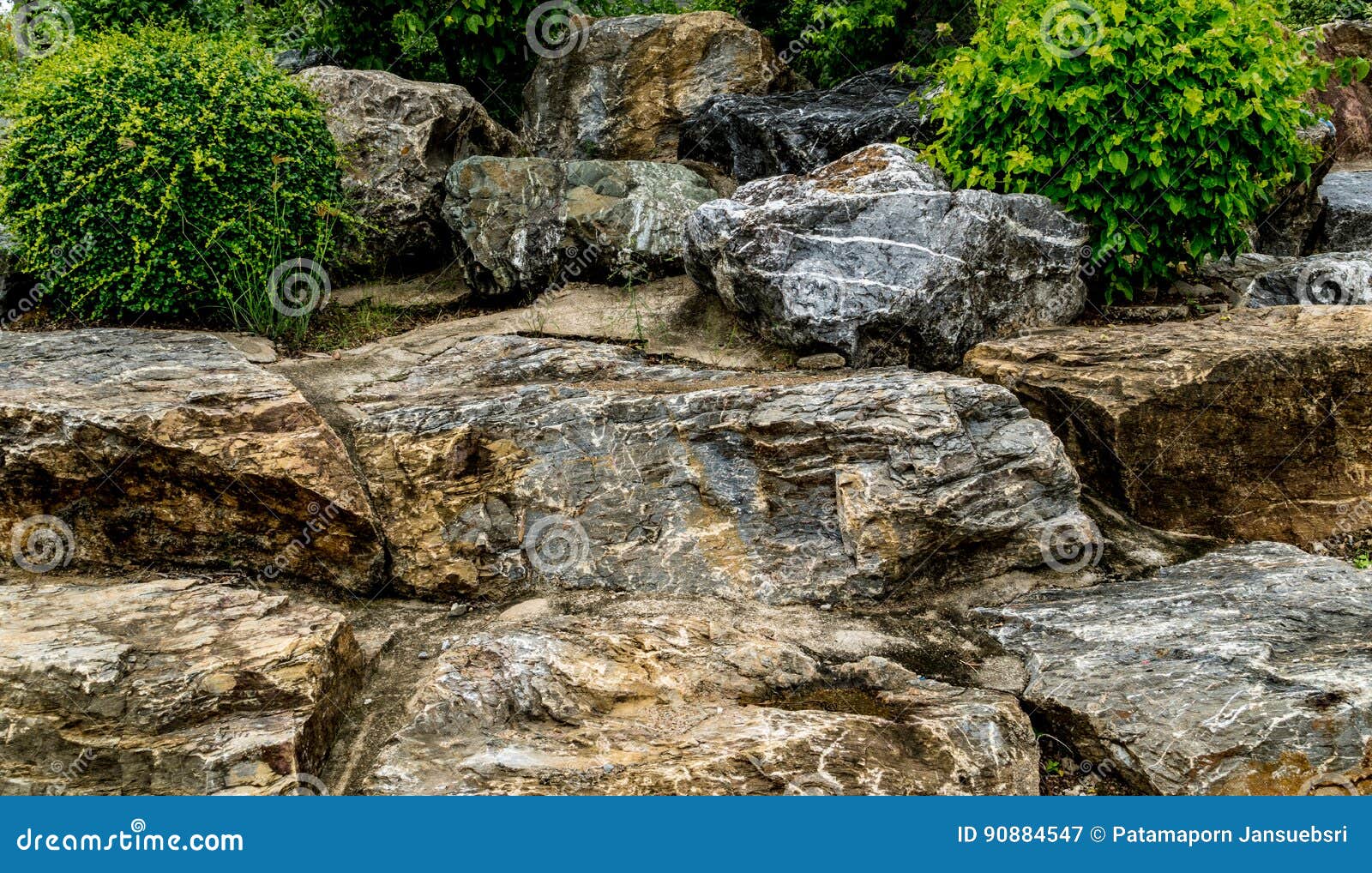 Rock garden in the park stock image. Image of tree, stone - 90884547