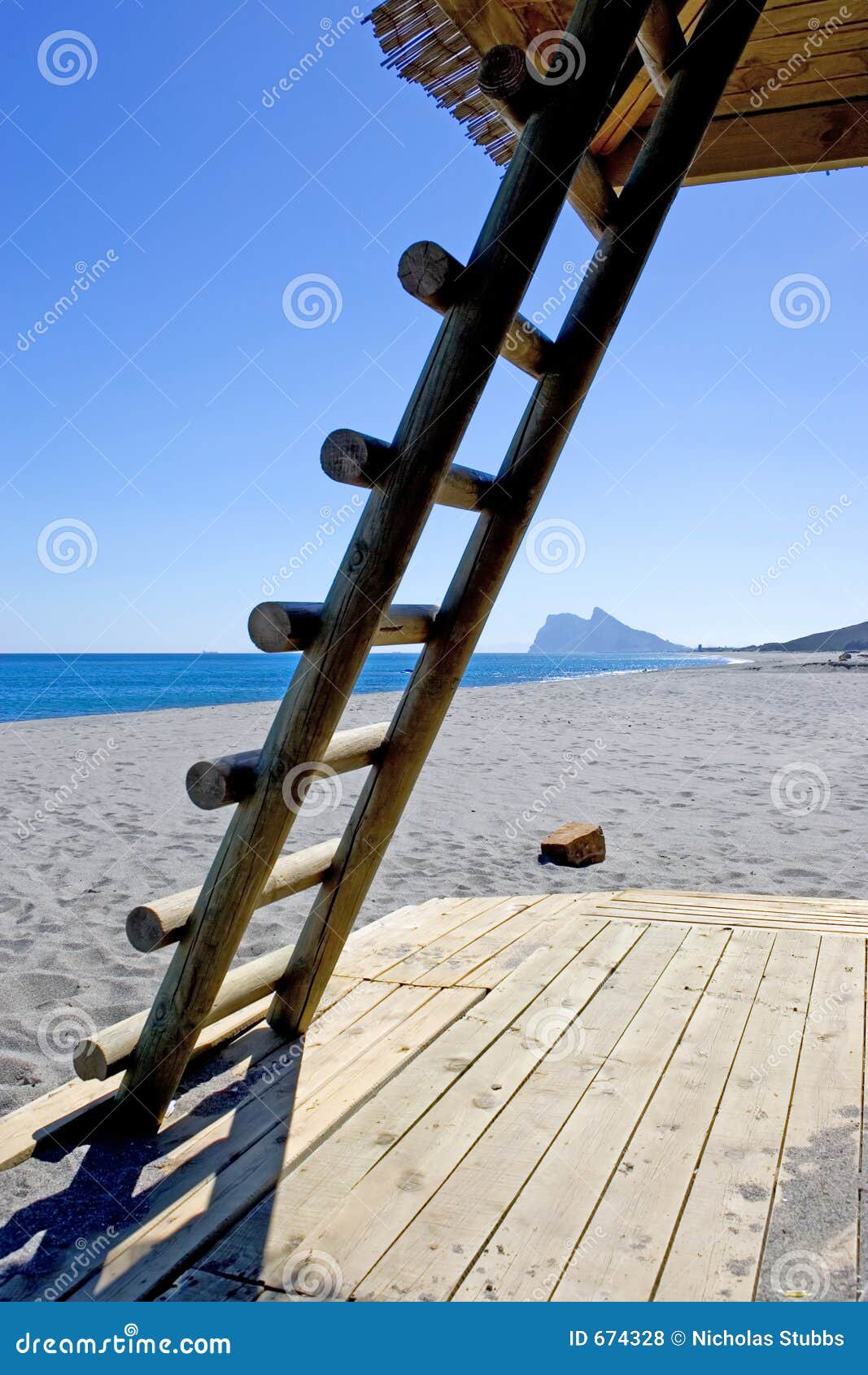 Rock of Gibraltar Seen Thourgh Ladder on Spanish Beach Stock Photo ...
