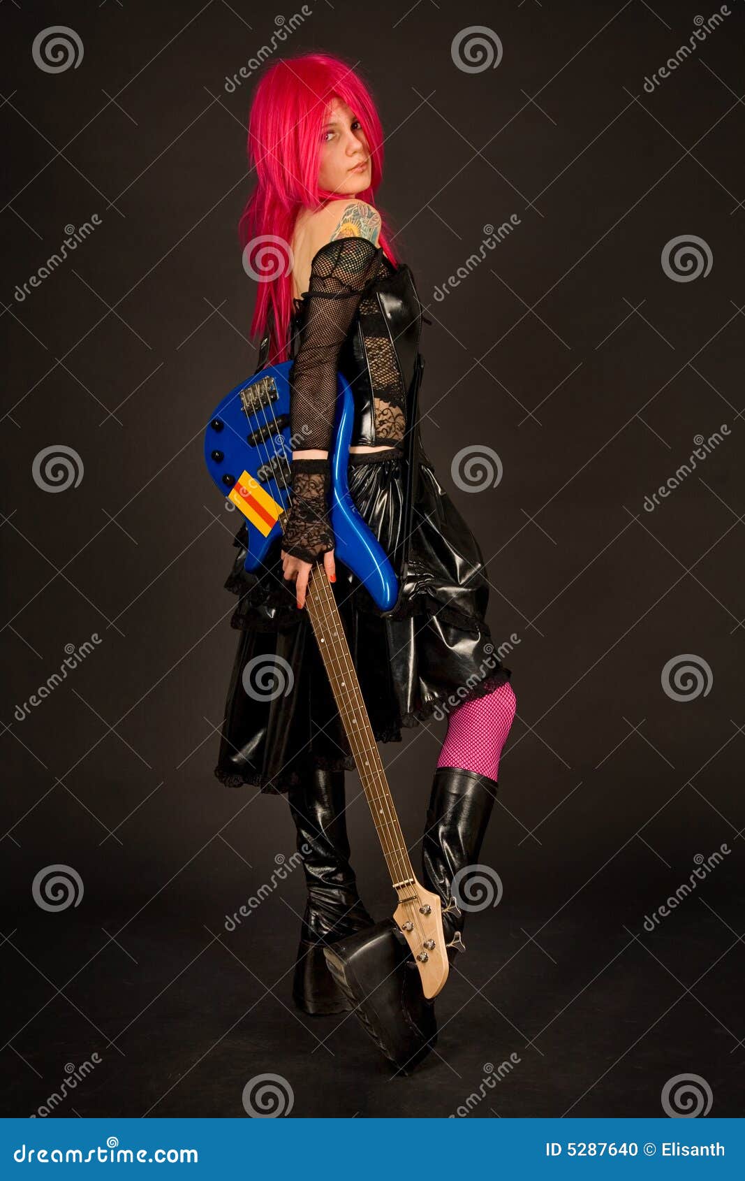 Rock girl with guitar stock photo. Image of expression - 5287640