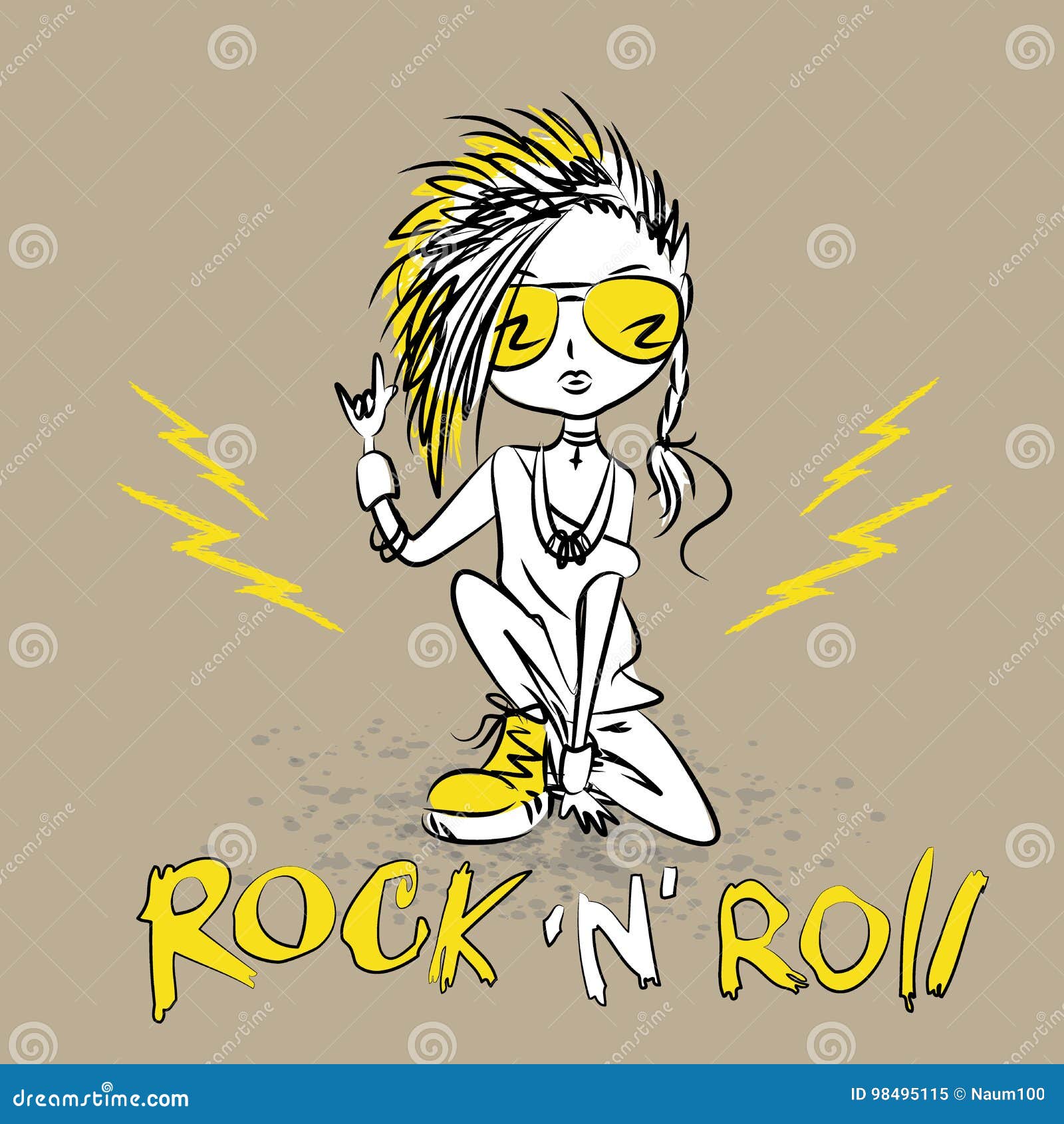 Rock girl stock vector. Illustration of musician, graphic - 98495115
