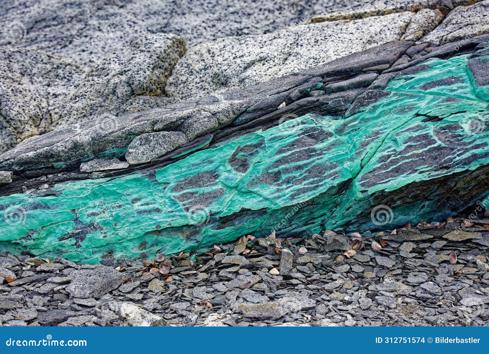 Rock with Green Rusty Copper Cores Stock Photo - Image of cliff, basalt ...