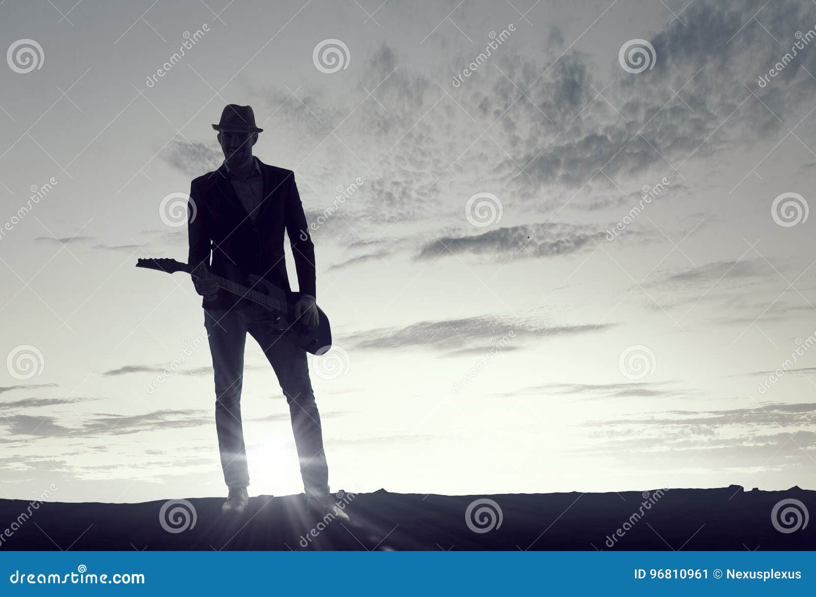 Rock Guy with Guitar. Mixed Media Stock Image - Image of outdoor ...