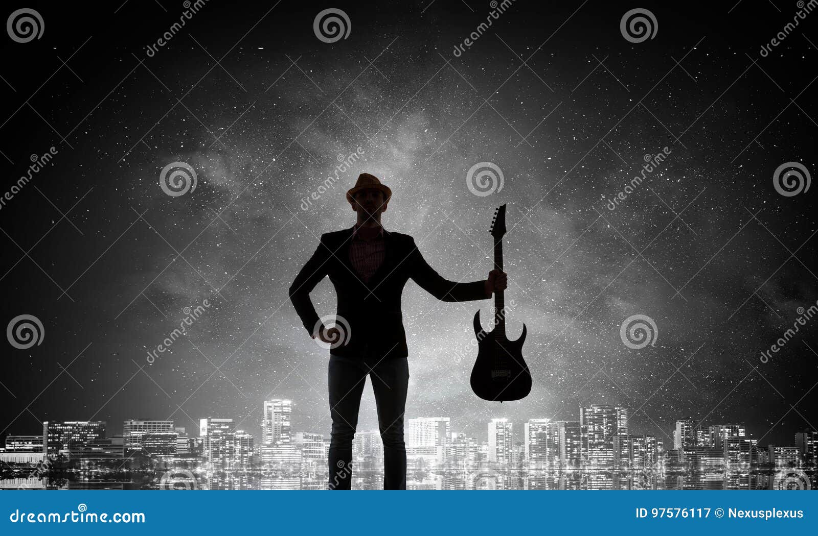 Rock Guy with Guitar. Mixed Media Stock Image - Image of band ...