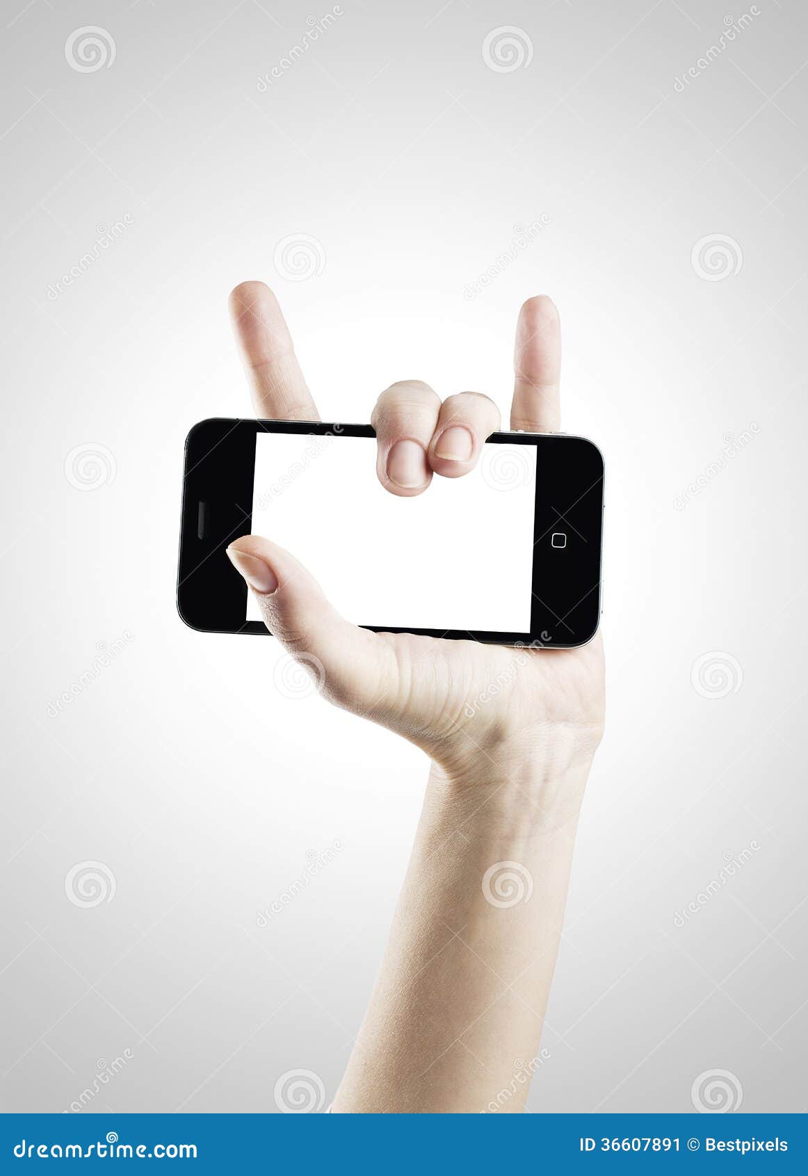 Rock hand with cell phone stock image. Image of background - 36607891